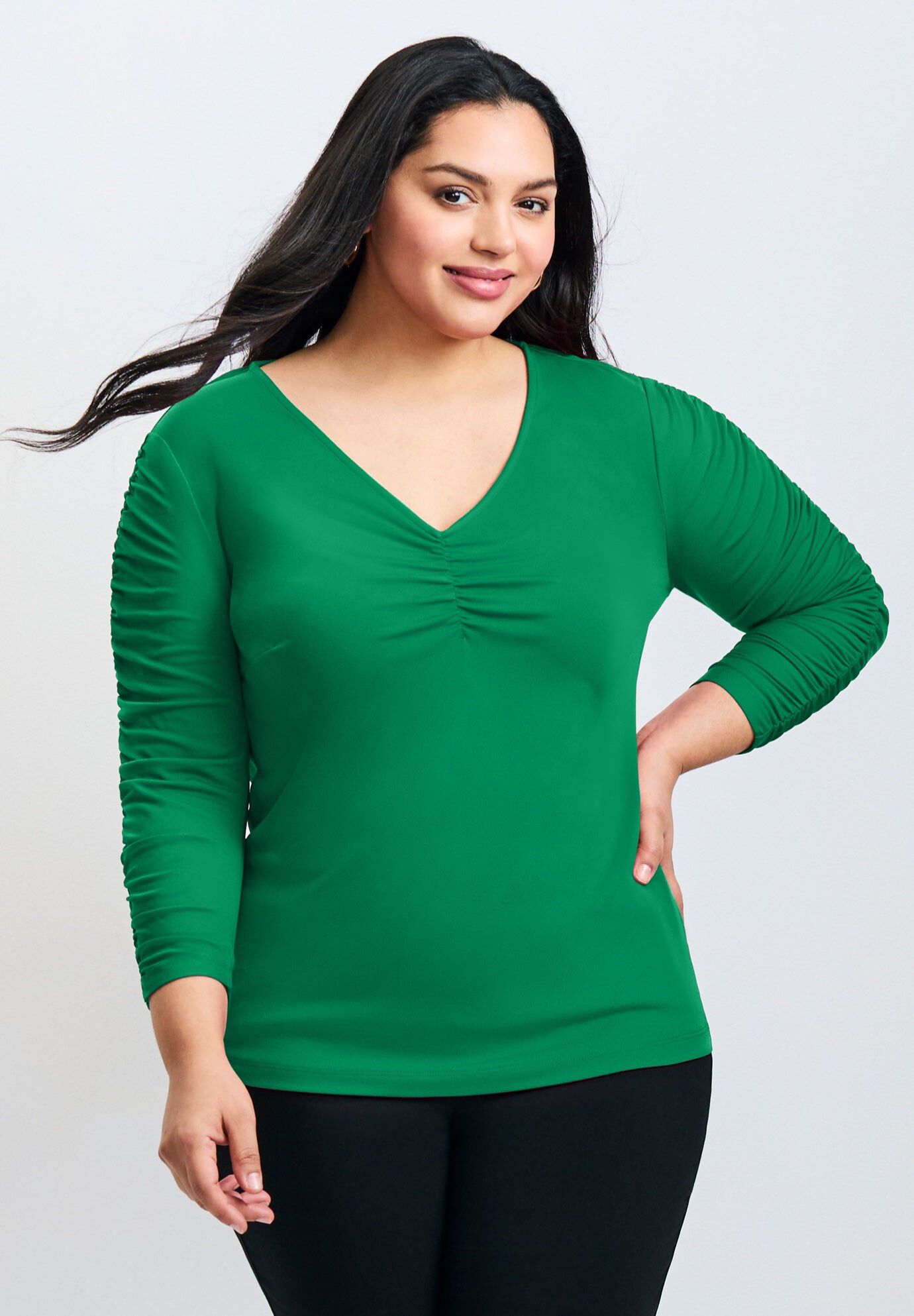 Naomi V Neck Gathered Sleeve Top | Fullbeauty Outlet