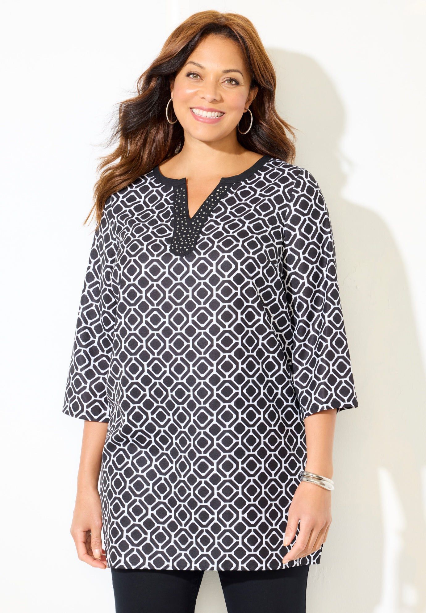 Y-Neck Stud Accent Tunic | Fullbeauty Outlet