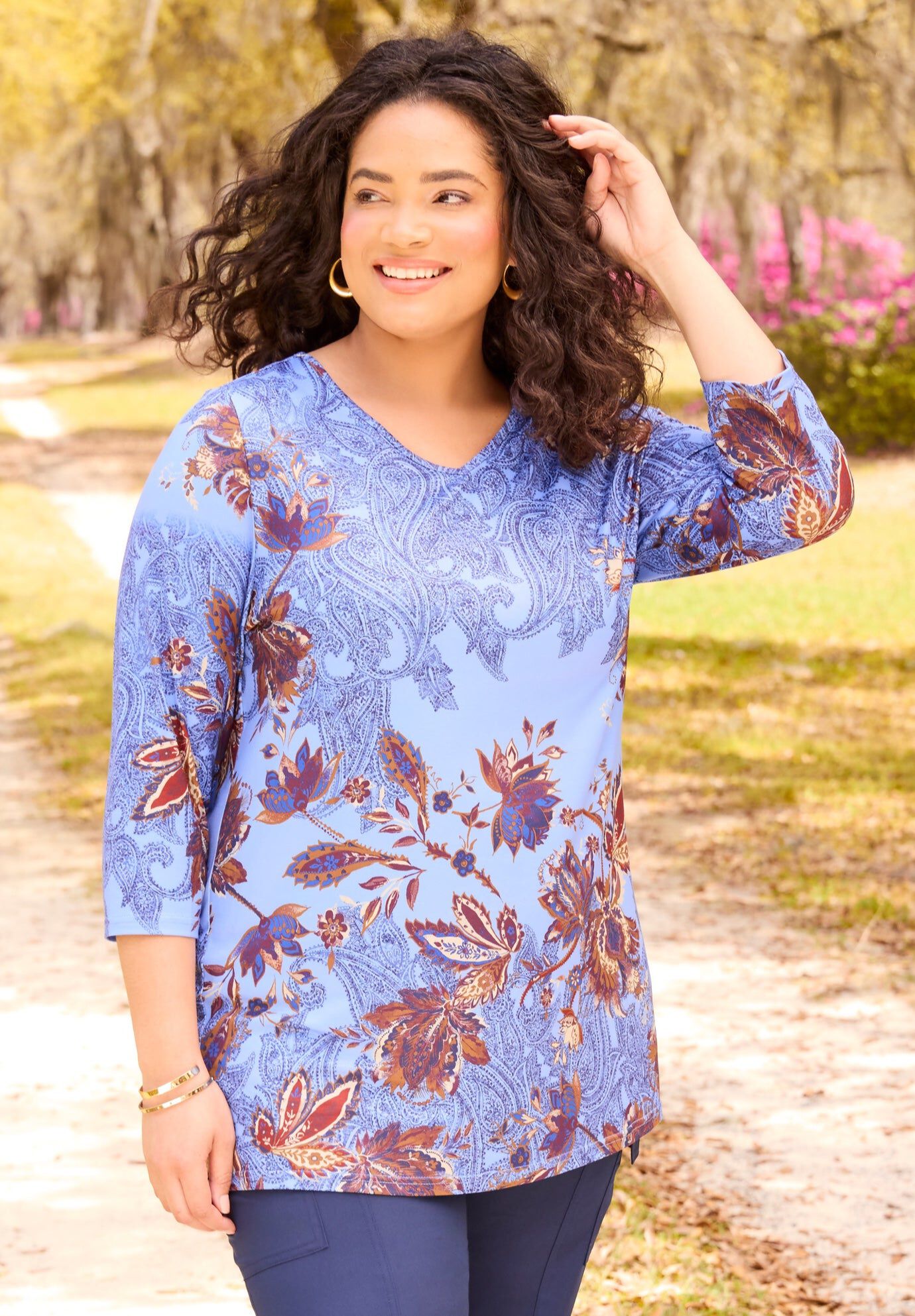 V-Neck Placement Print Top | Fullbeauty Outlet