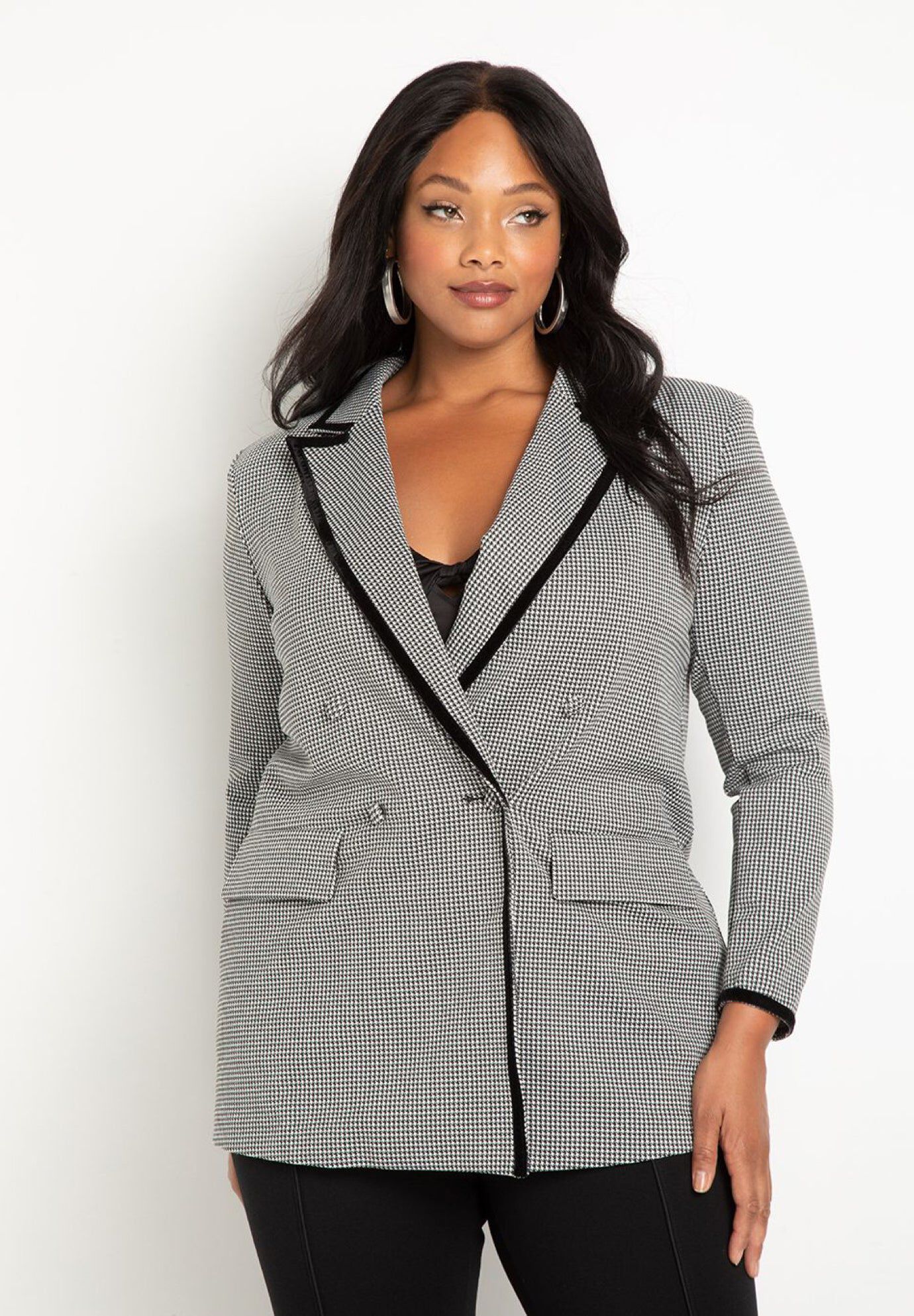Houndstooth Exaggerated Shoulder Blazer | Fullbeauty Outlet