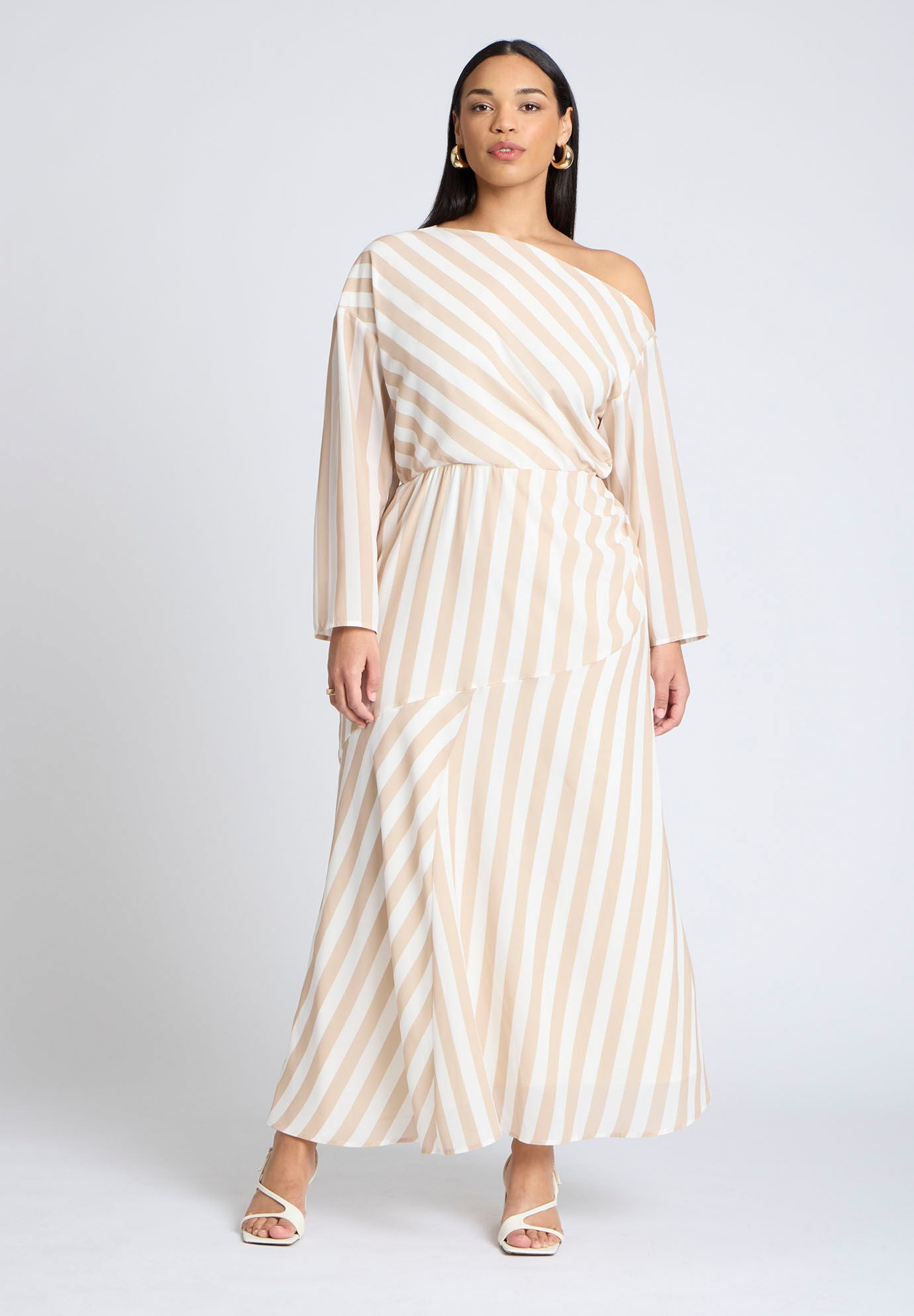 One Shoulder Stripe Asym Dress | Fullbeauty Outlet