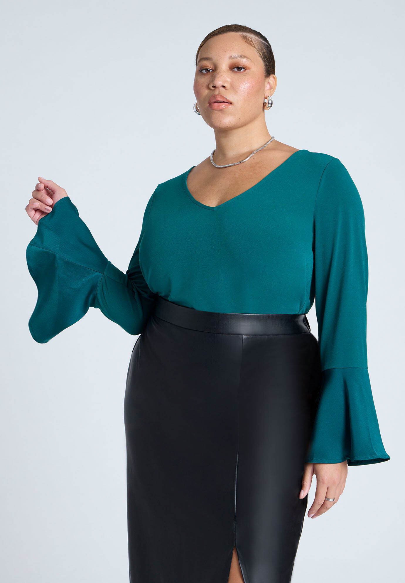 Ruffle Sleeve V-Neck Top | Fullbeauty Outlet