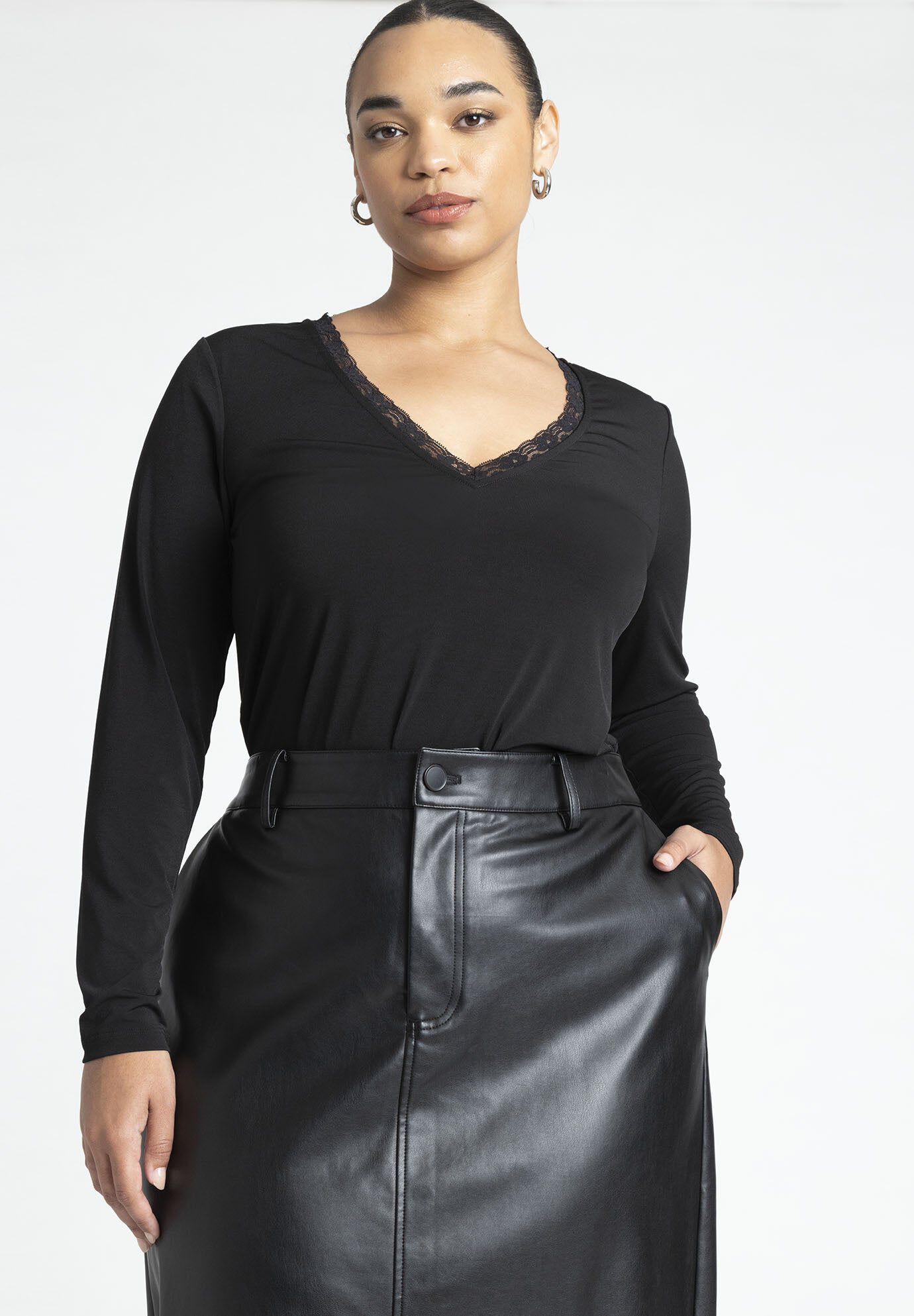 Lace Trim V-Neck Top | Fullbeauty Outlet