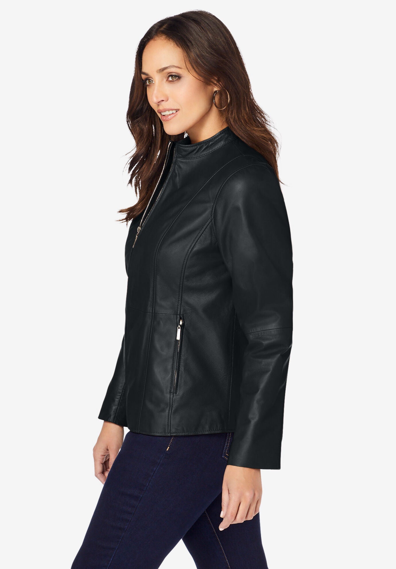 Zip Front Leather Jacket | Fullbeauty Outlet