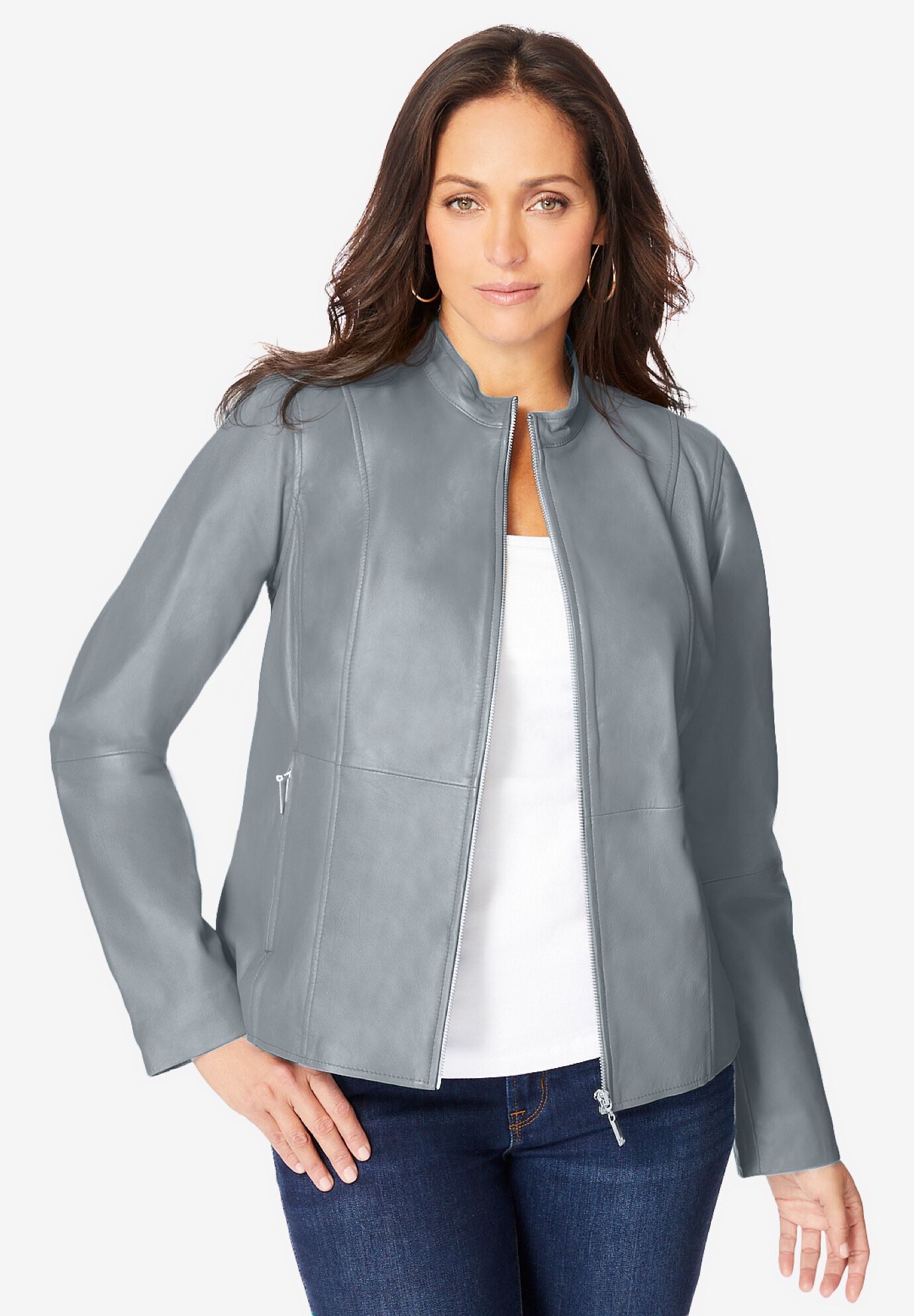 Zip Front Leather Jacket | Fullbeauty Outlet