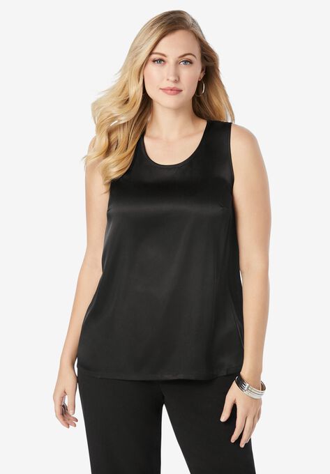 Sleeveless Satin Shell | Fullbeauty Outlet
