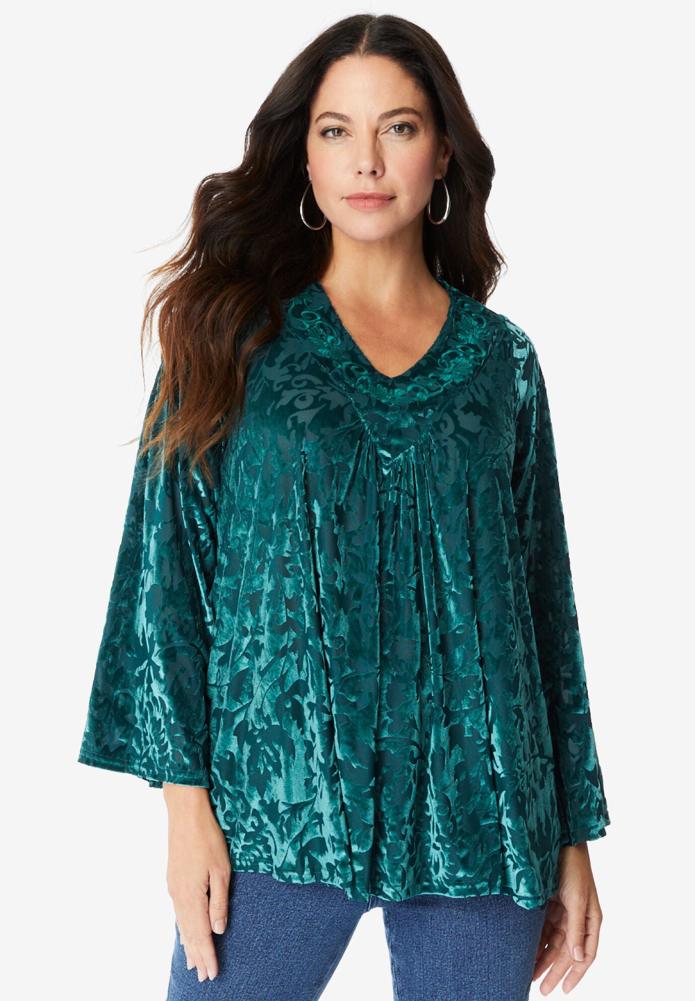 Notch-Neck Devoré Top | Fullbeauty Outlet