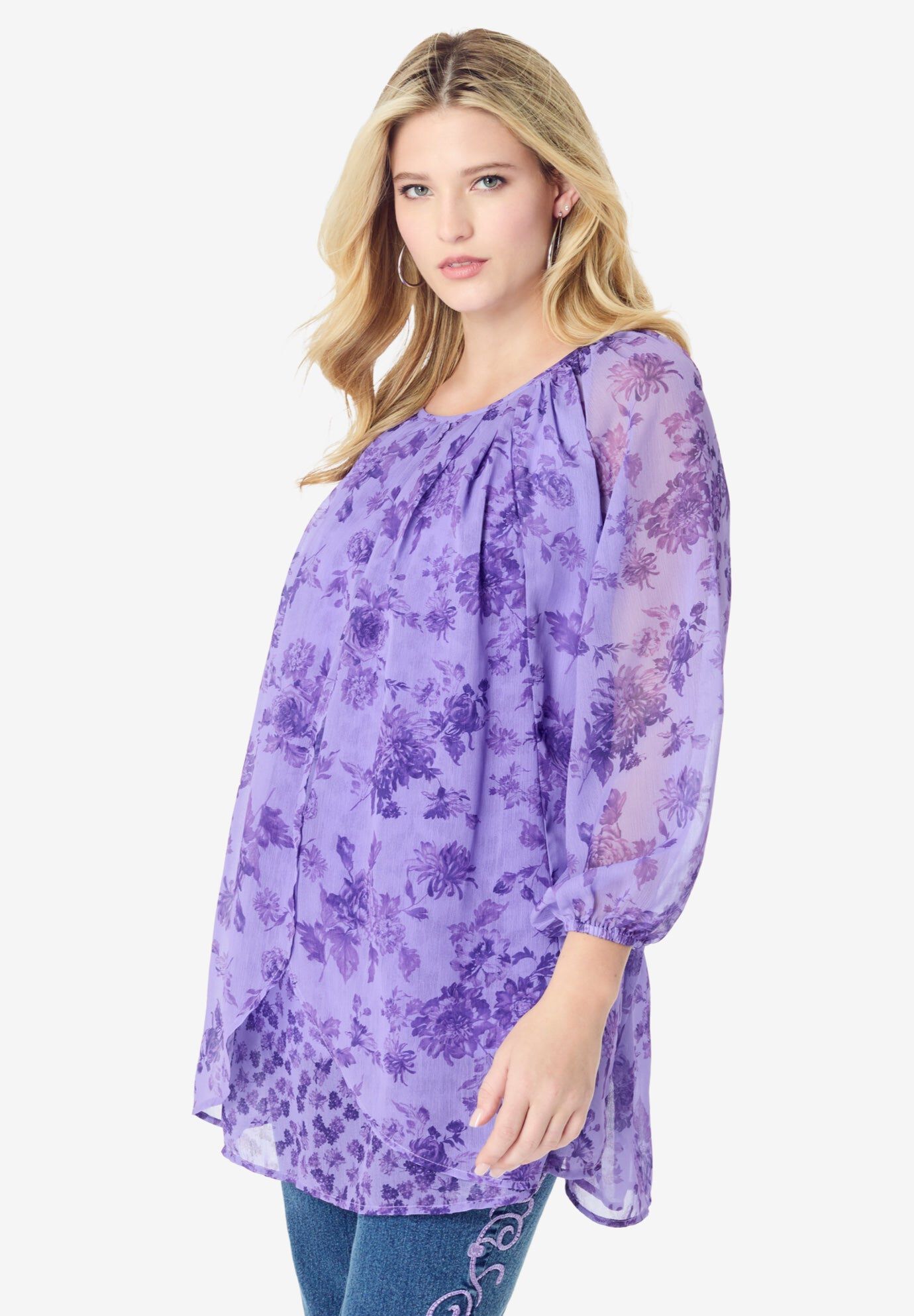 Blouson Sleeve Overlay Blouse | Fullbeauty Outlet