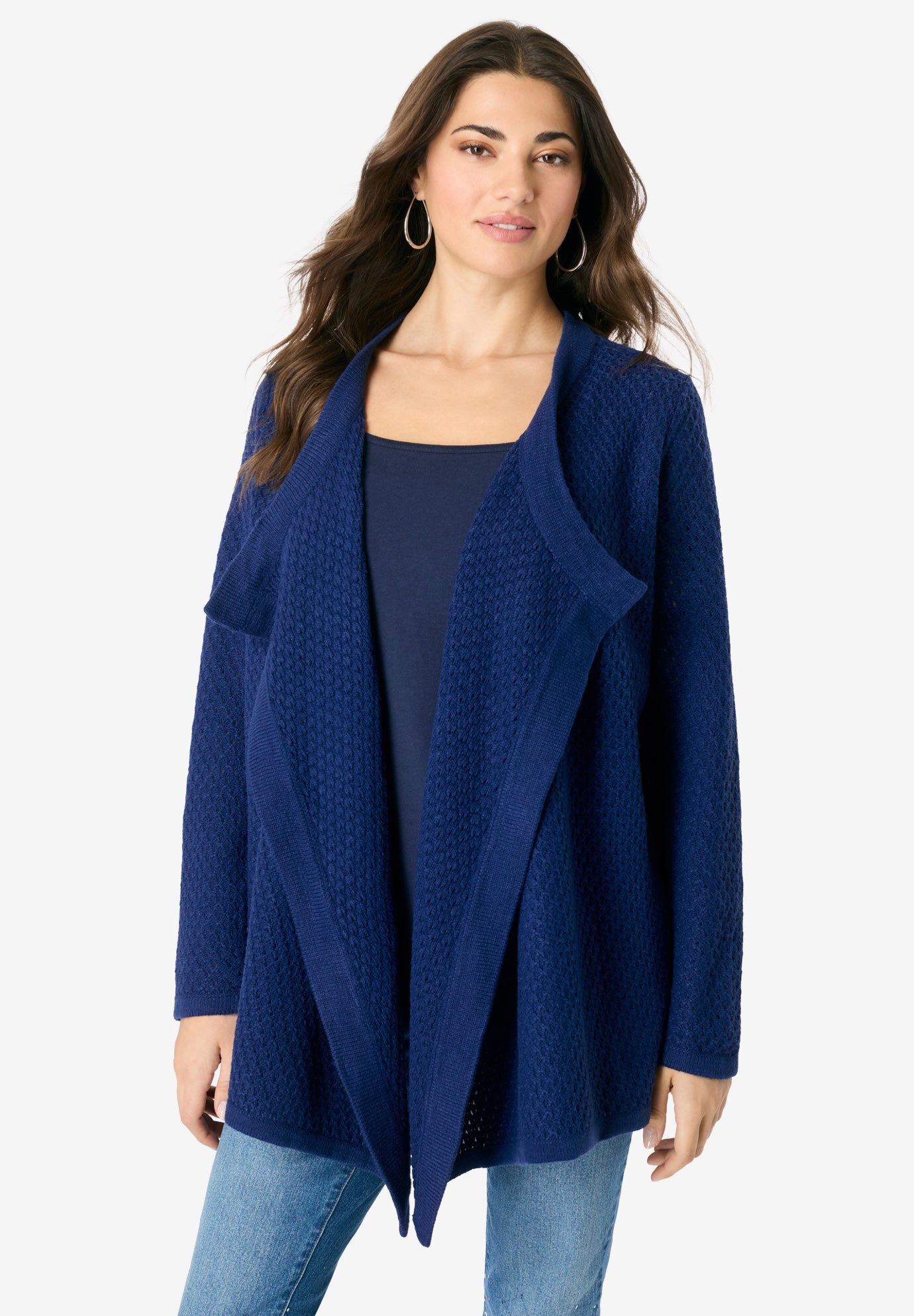 Handkerchief Hem Pointelle Cardigan Sweater | Fullbeauty Outlet