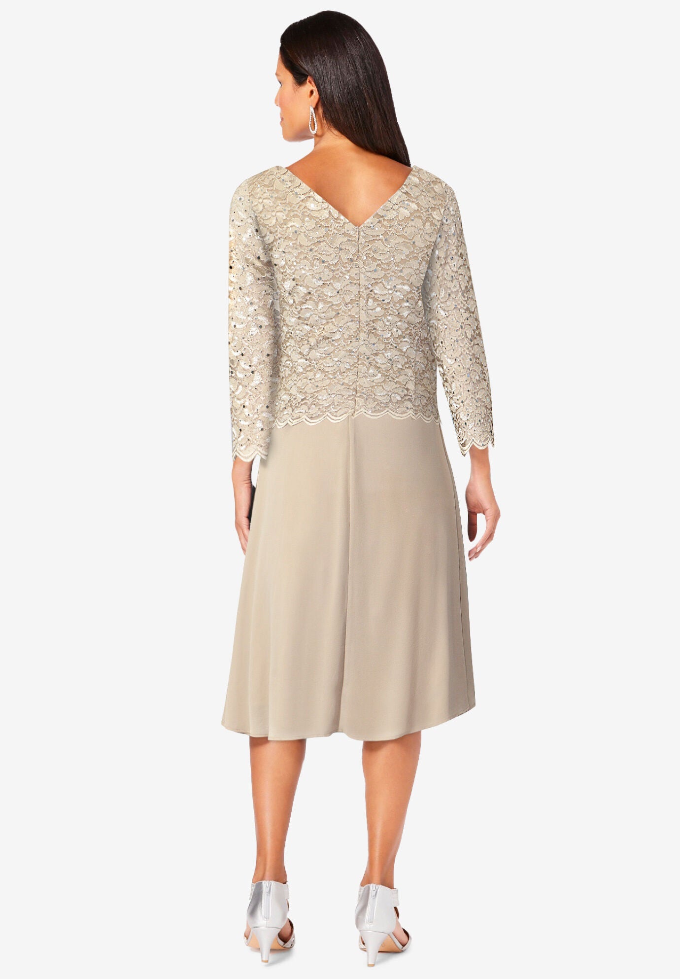 Embellished Lace & Chiffon Dress | Fullbeauty Outlet