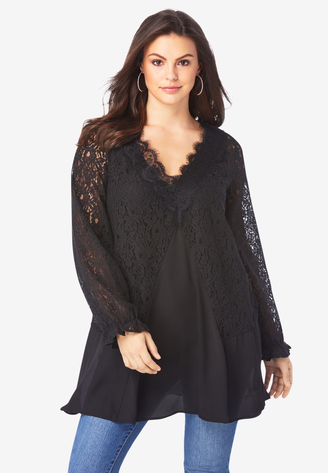 Lace & Georgette Swing Tunic | Fullbeauty Outlet