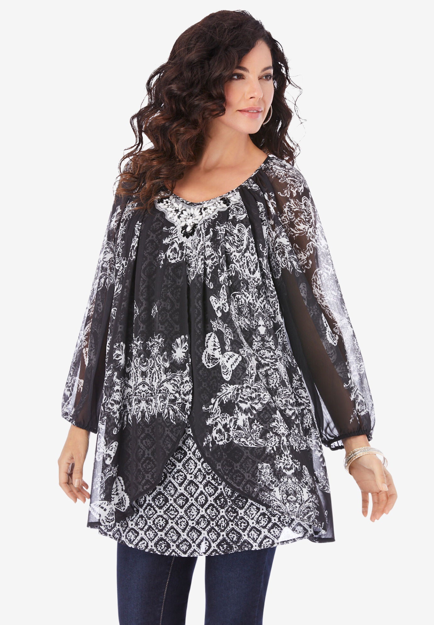 Embellished Print Top | Fullbeauty Outlet