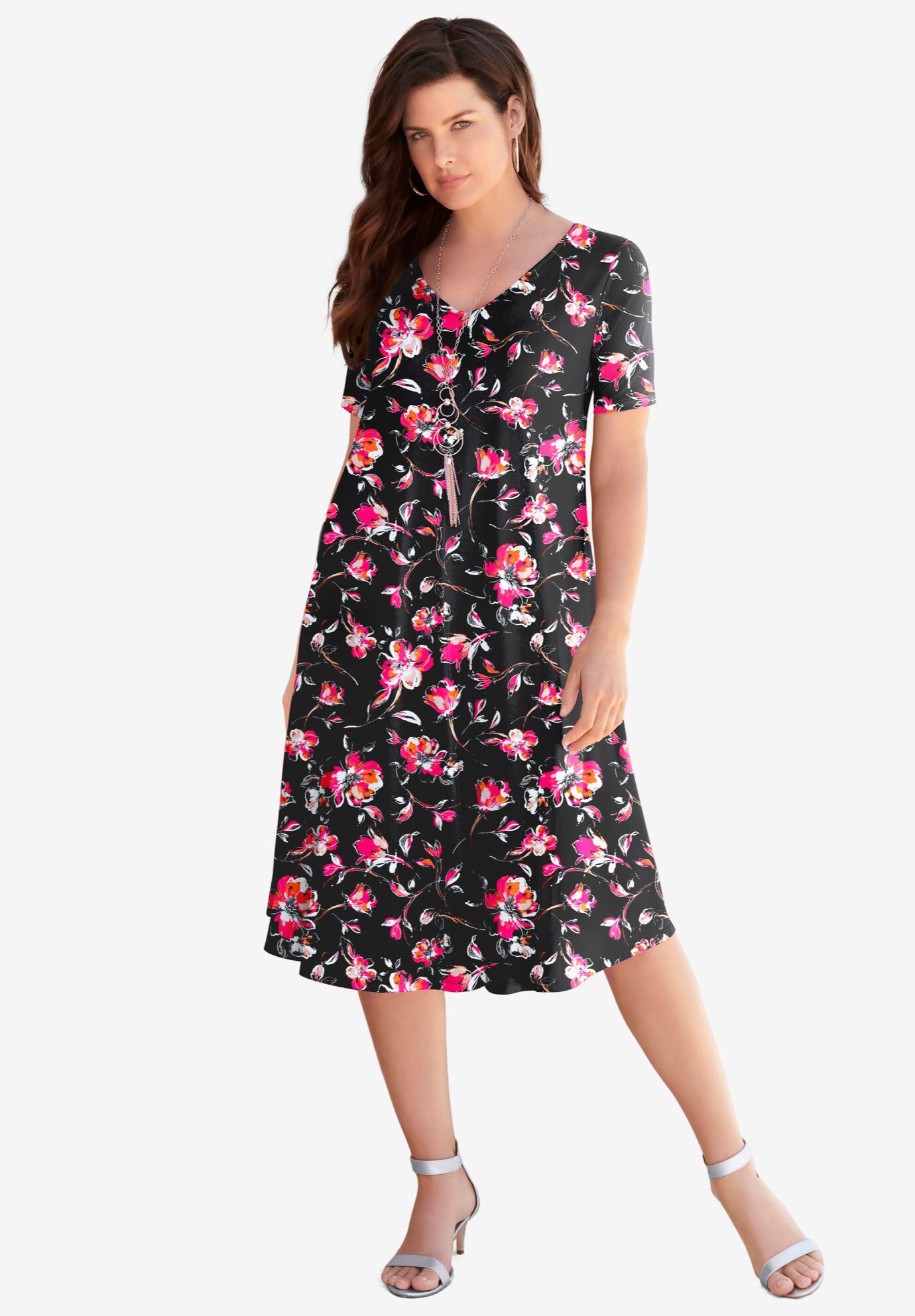Ultrasmooth® V Neck Swing Dress | Fullbeauty Outlet