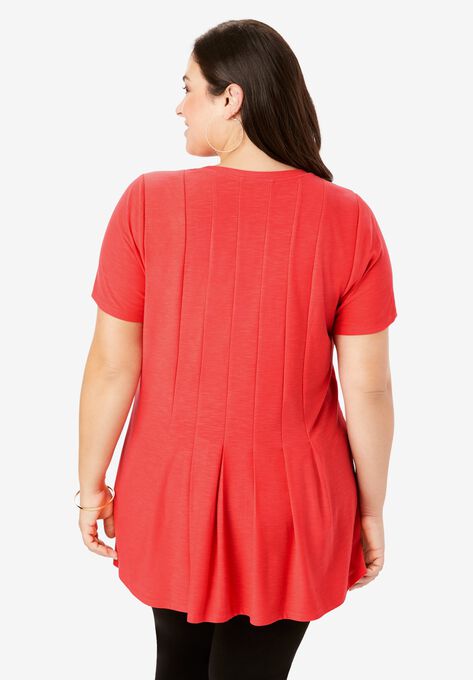 Pleated Tunic with Short Sleeves | Fullbeauty Outlet