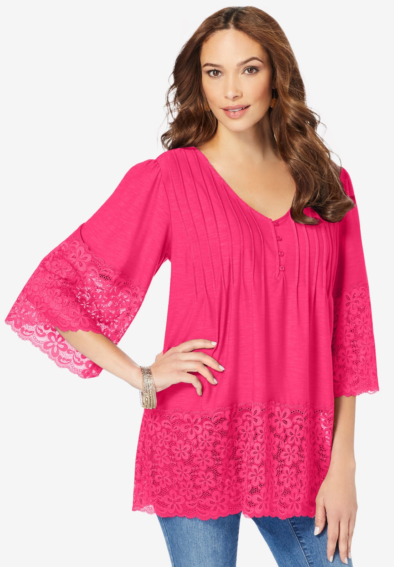 Lace-Hem Pintuck Tunic | Fullbeauty Outlet