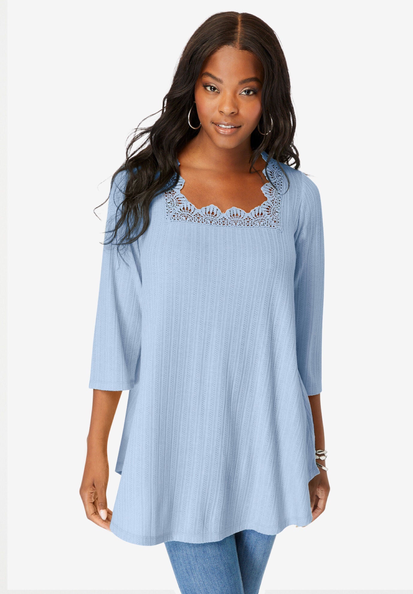 Squareneck Pointelle Top | Fullbeauty Outlet