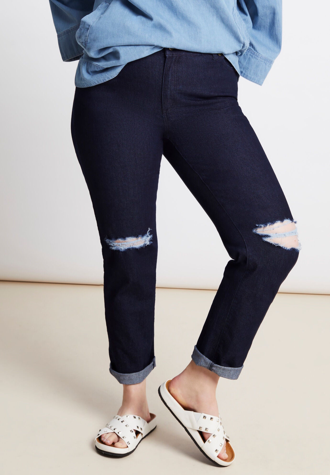 June Fit Distressed Straight-Leg Jeans | Fullbeauty Outlet