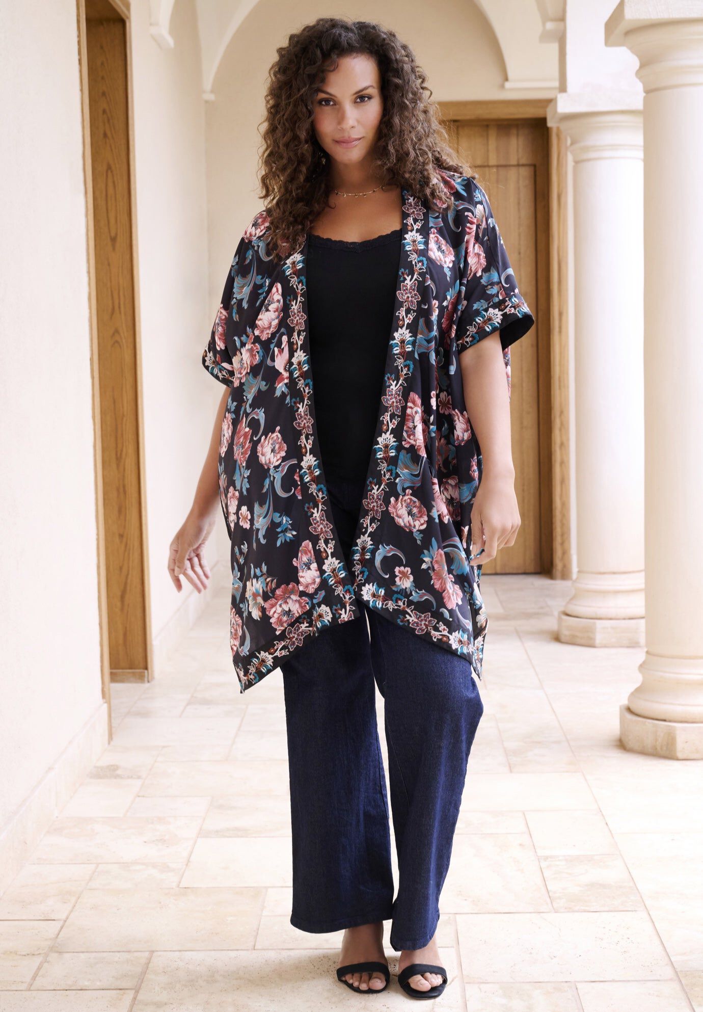 Plus Size Drape Embroidered Kimono | Fullbeauty Outlet