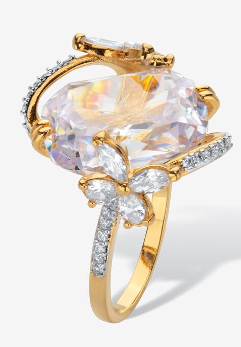 Yellow Gold Plated Cubic Zirconia Flower Ring | Fullbeauty Outlet