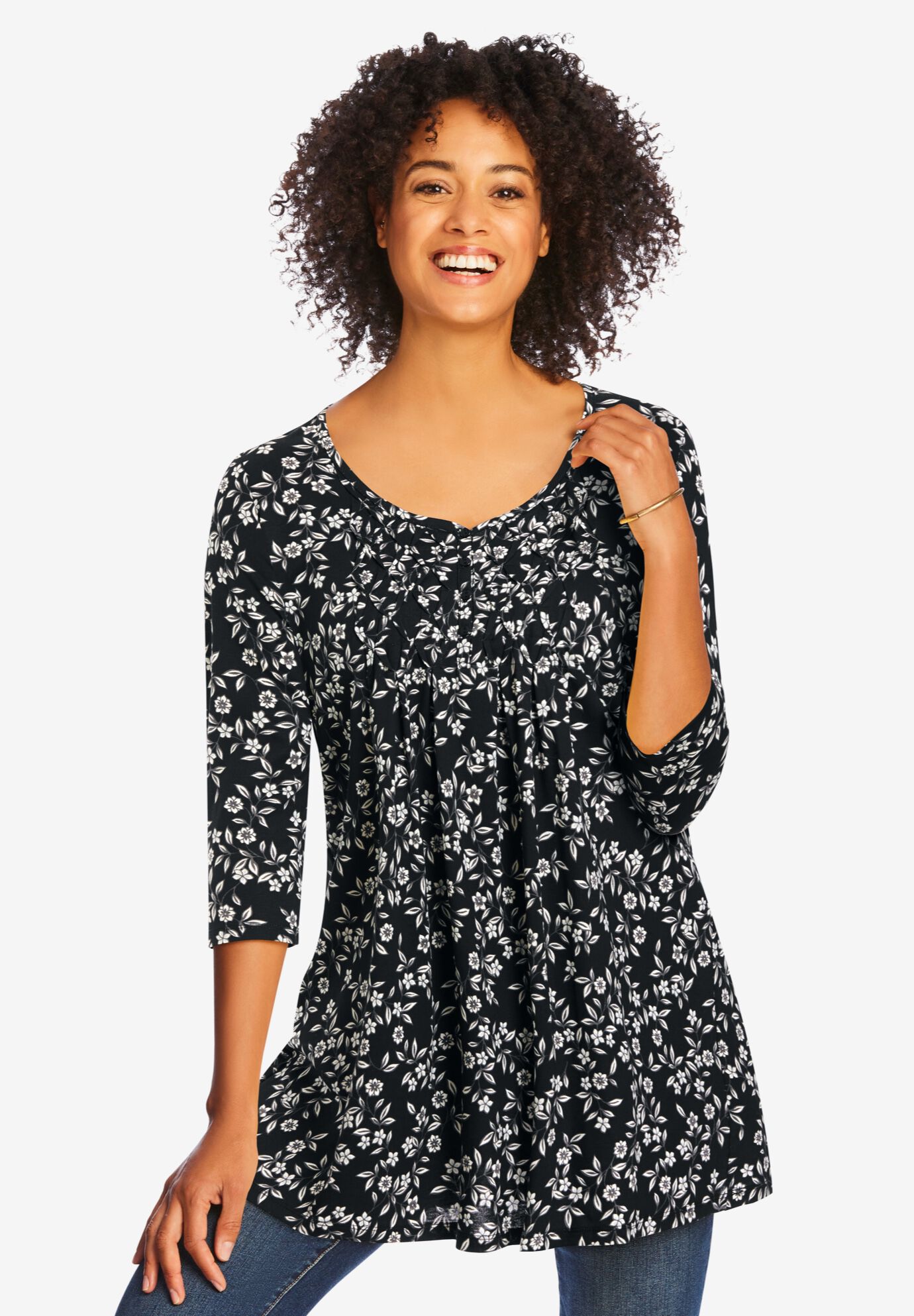 Smocked Henley Trapeze Tunic | Fullbeauty Outlet