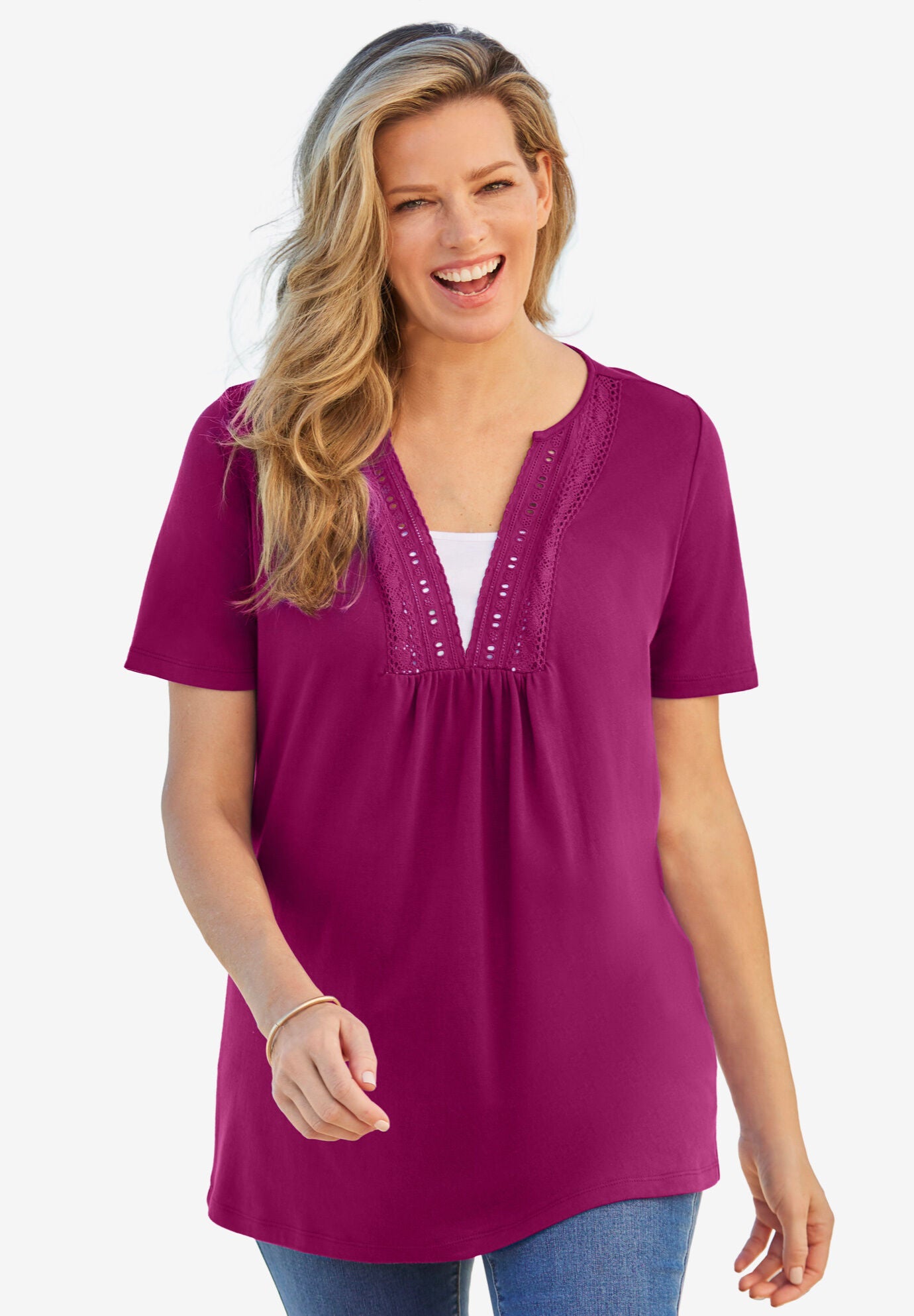 Crochet Layered-Look Tee | Fullbeauty Outlet