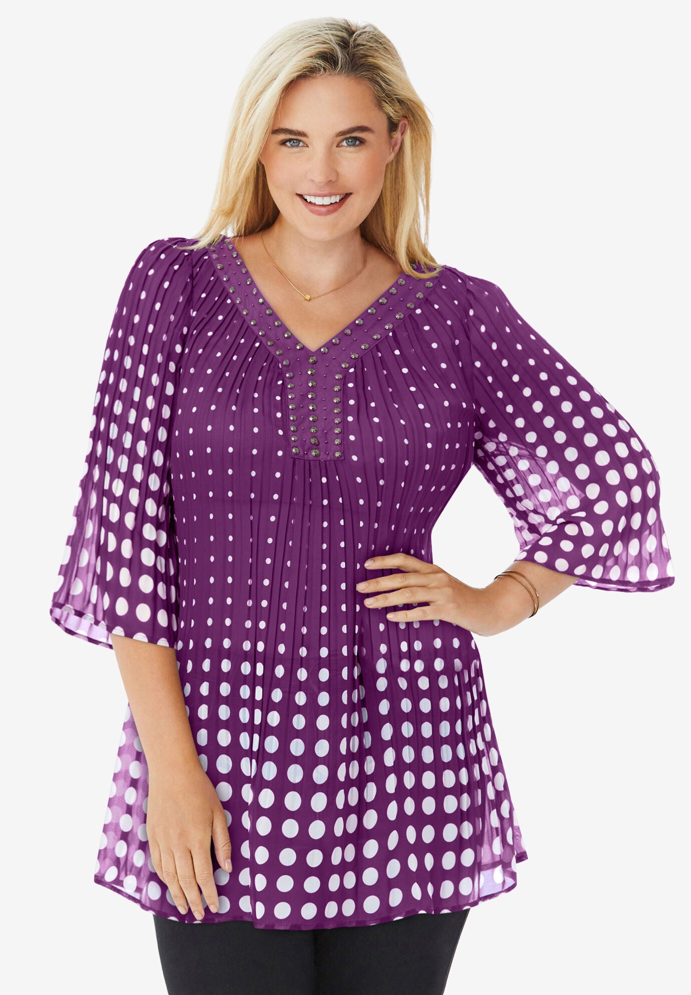 Embellished Pleated Blouse | Fullbeauty Outlet