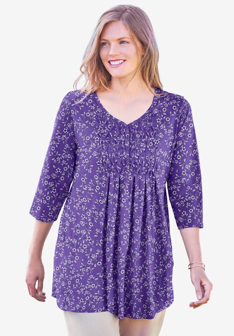 Smocked Henley Trapeze Tunic | Fullbeauty Outlet