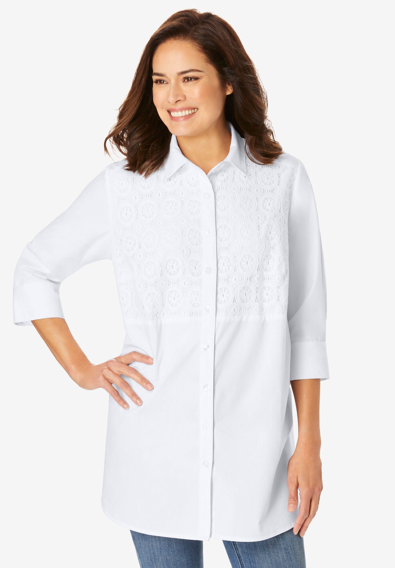 Longer-Length Crochet Front Tunic | Fullbeauty Outlet