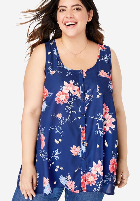 High-Low Button Front Tank | Fullbeauty Outlet