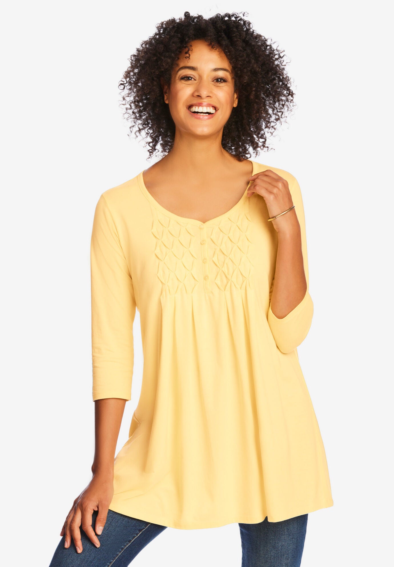 Smocked Henley Trapeze Tunic | Fullbeauty Outlet