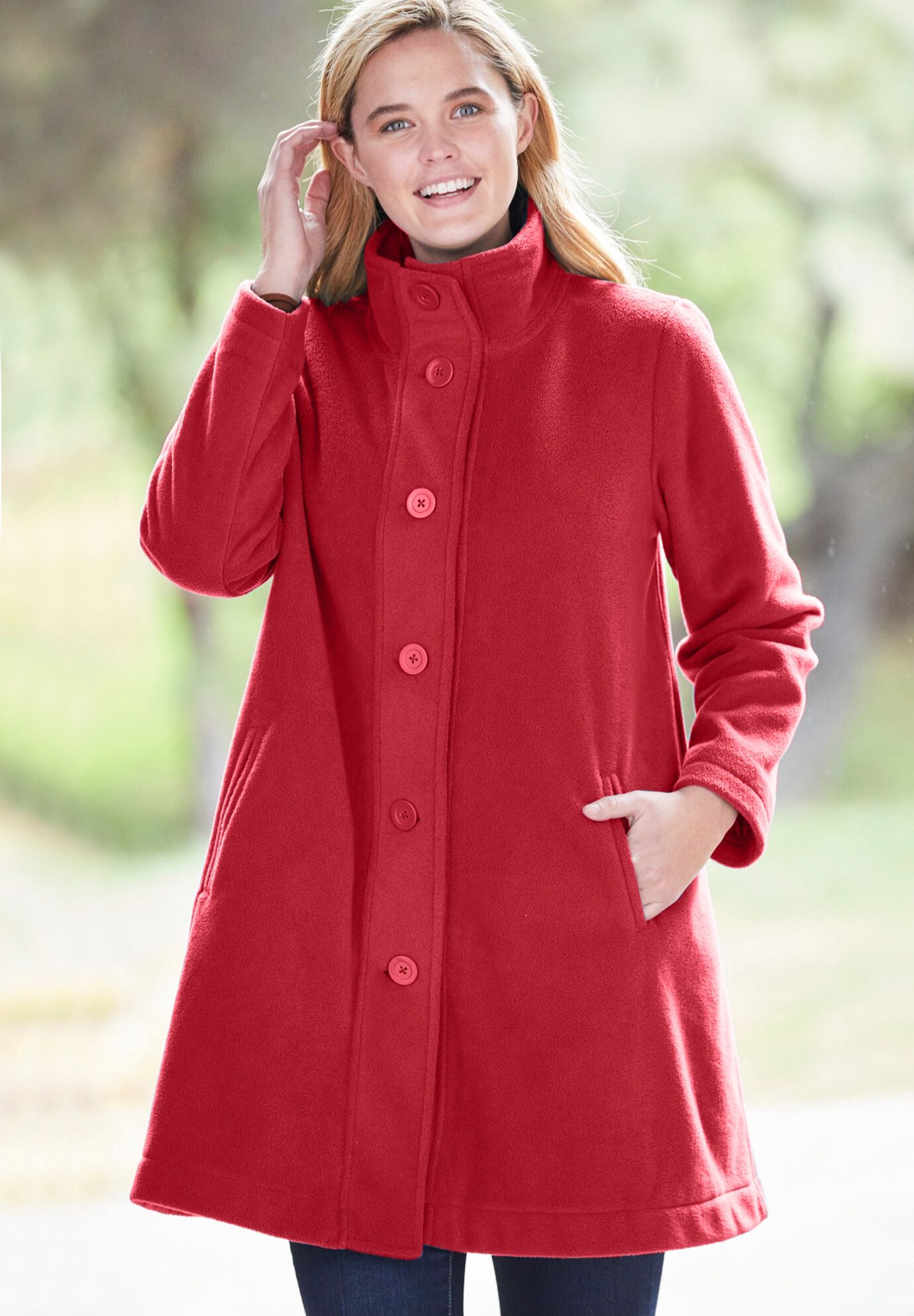 Fleece Swing Funnel-Neck Coat | Fullbeauty Outlet