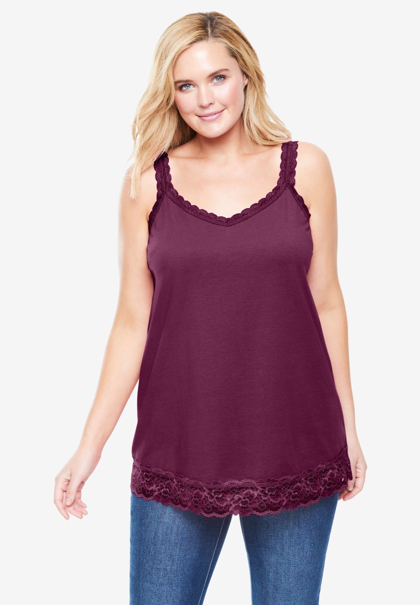Lace-Trim V-Neck Tank | Fullbeauty Outlet