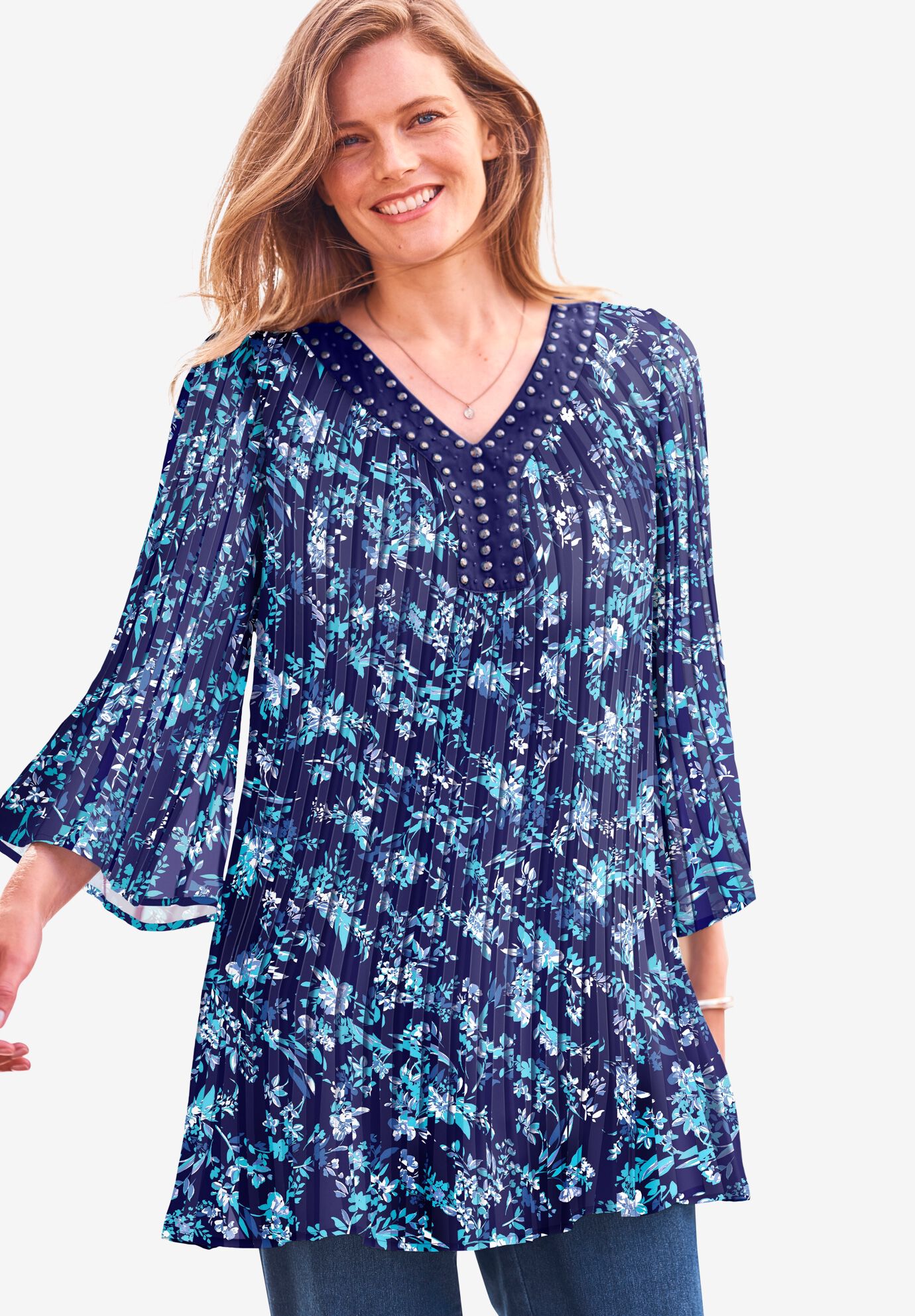 Embellished Pleated Blouse | Fullbeauty Outlet