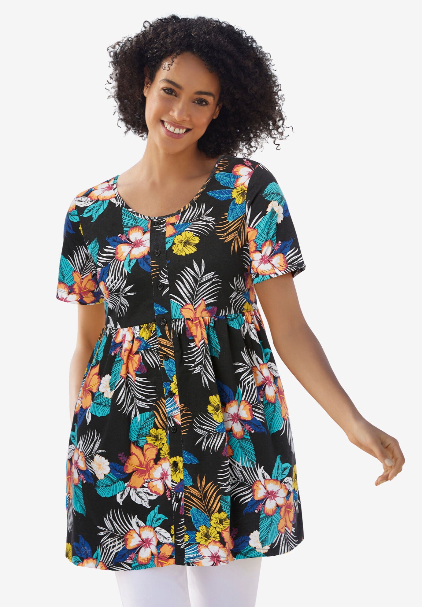 Short-Sleeve Empire Waist Tunic | Fullbeauty Outlet