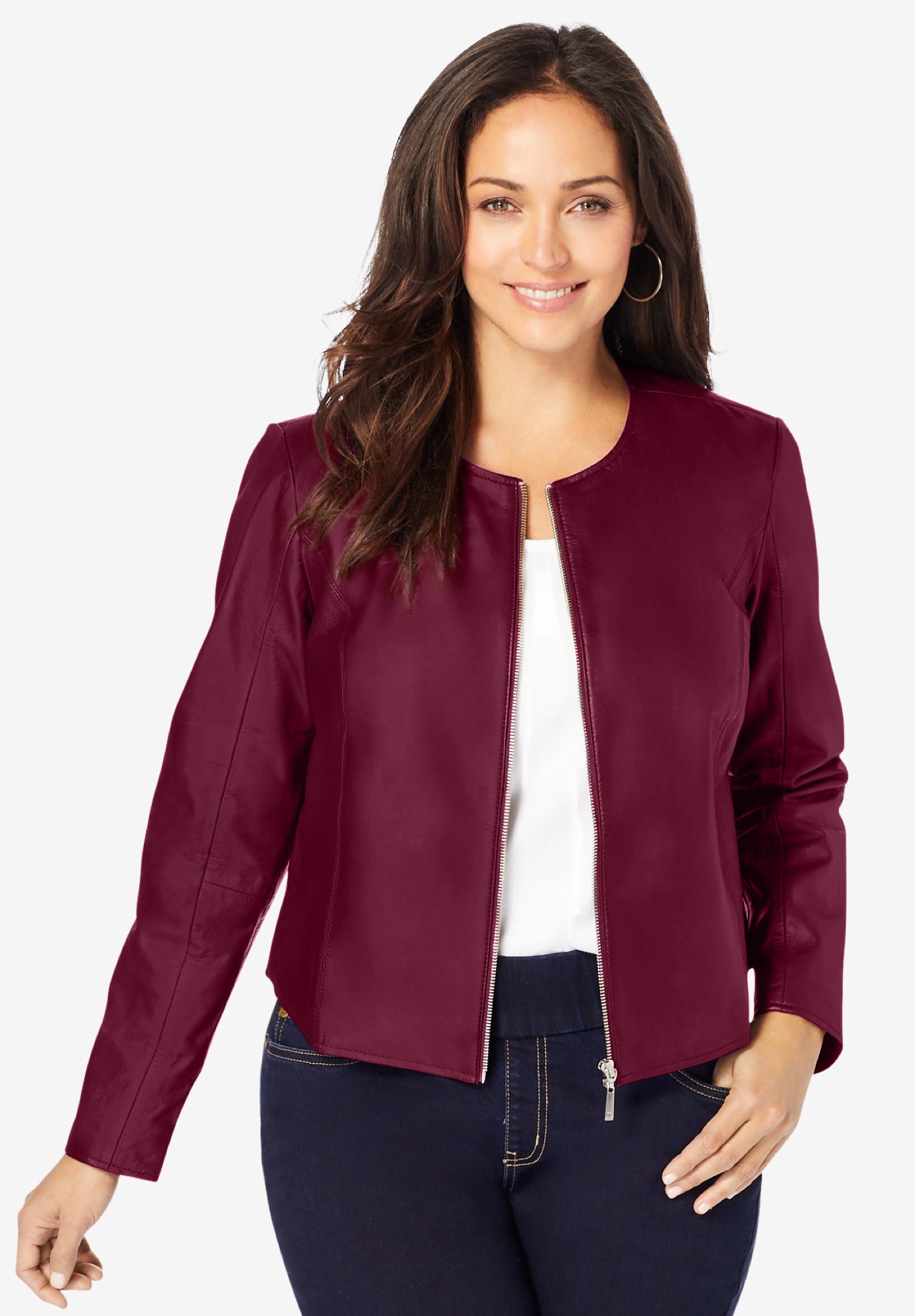 Collarless Leather Jacket | Fullbeauty Outlet