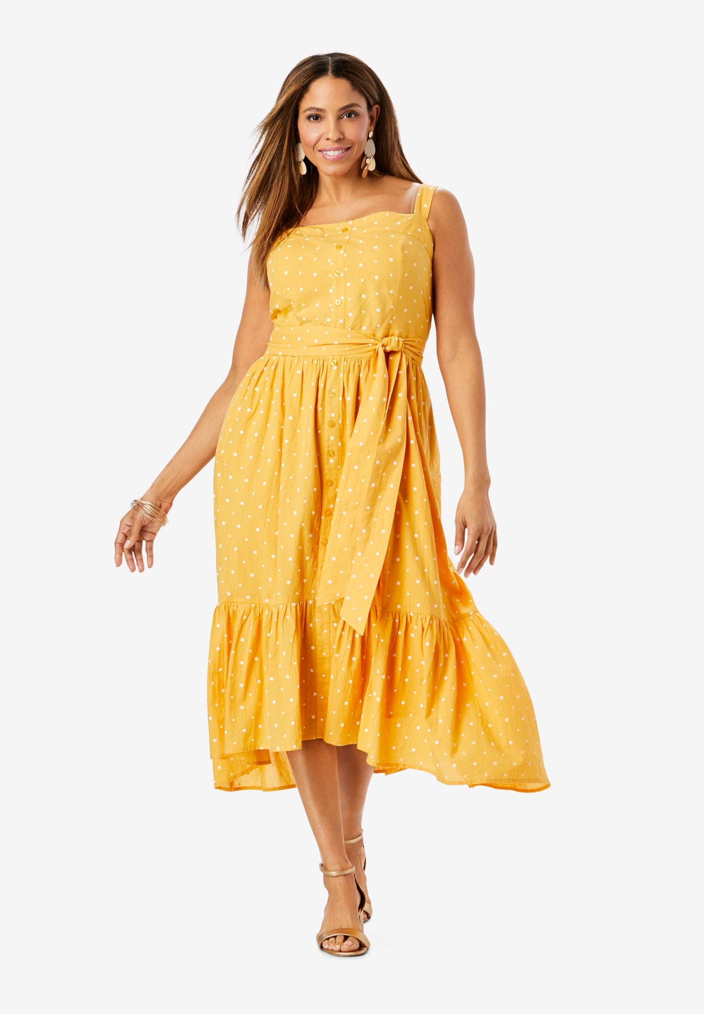 Button Up Tie Front Sundress Fullbeauty Outlet
