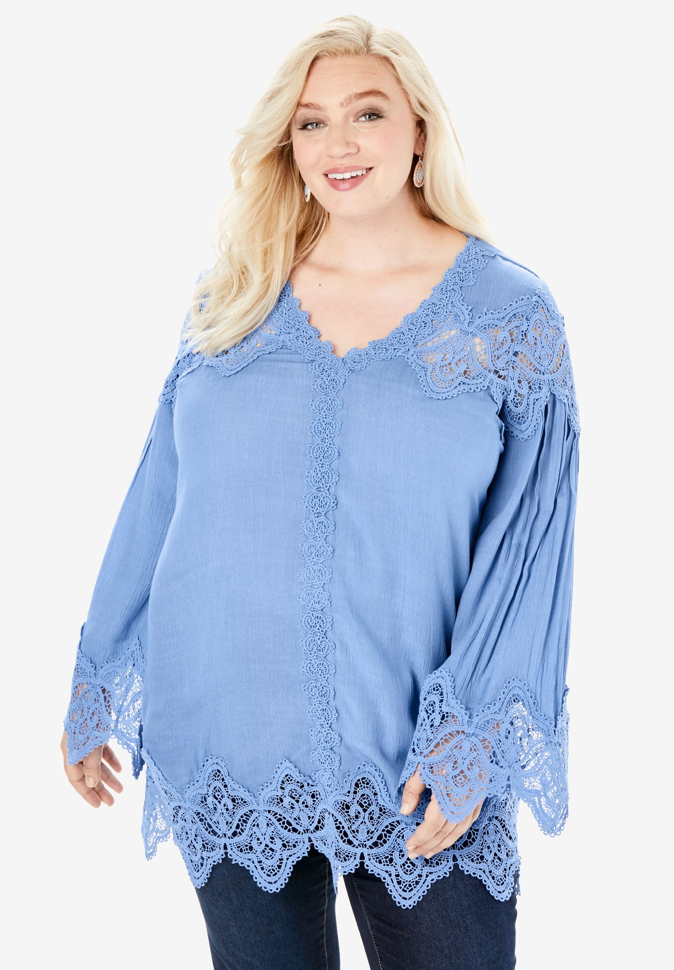 Lace-Trim Tunic| Plus Size 34 Inches Long | Fullbeauty