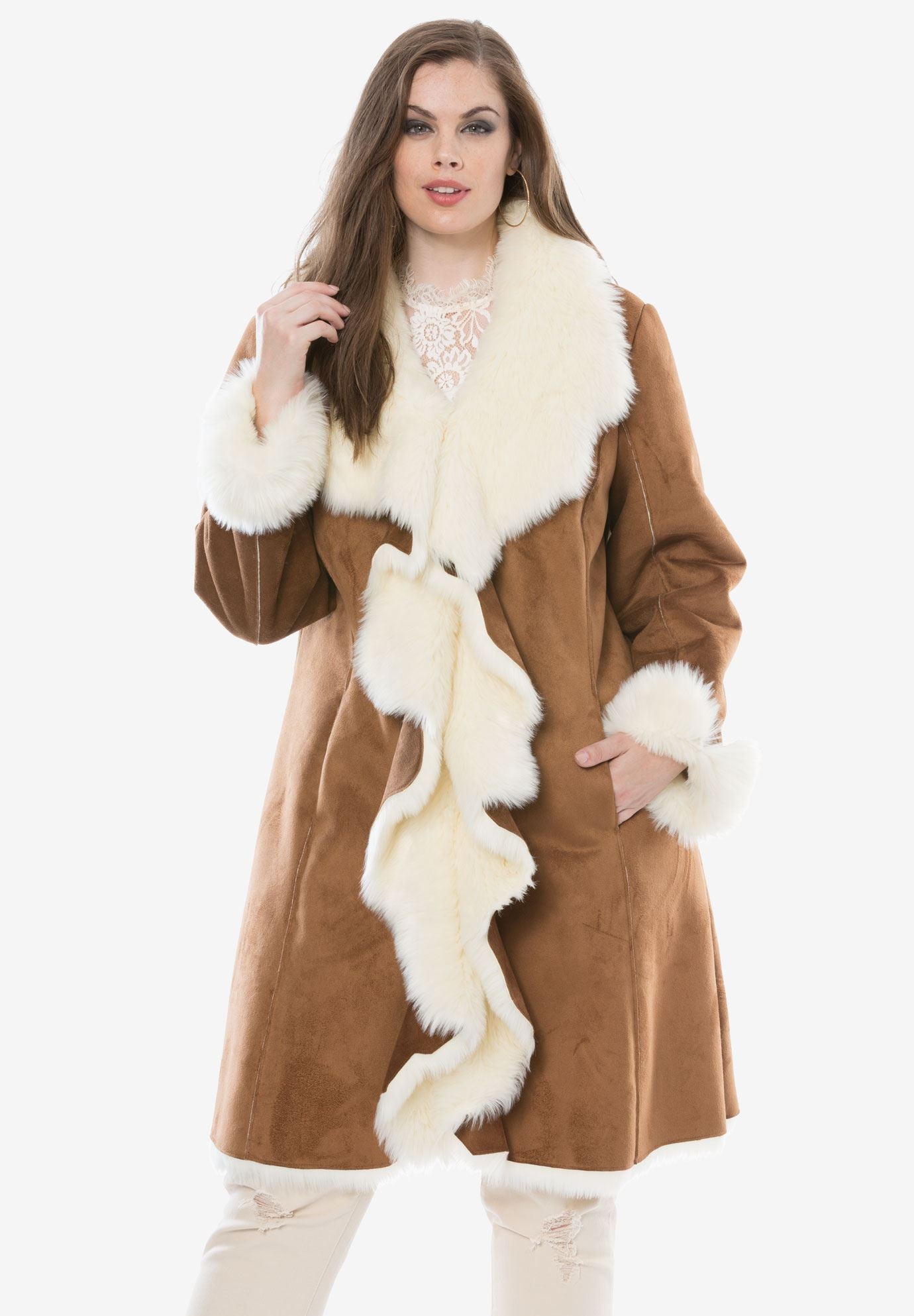 Cascade Faux Suede Coat By Donna Salyers Fabulous Furs Plus Size Faux