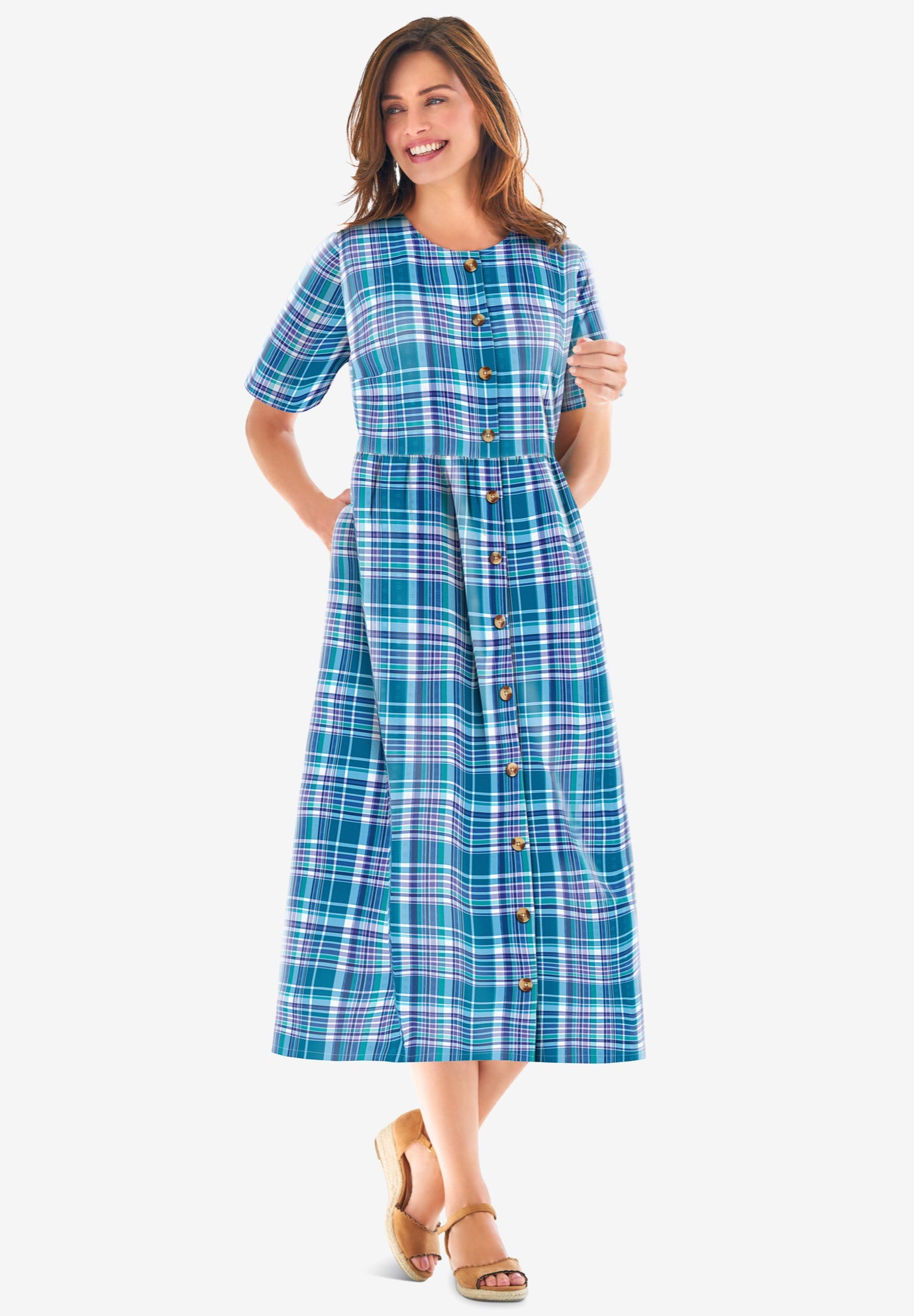 Short-Sleeve Seersucker Dress | Fullbeauty