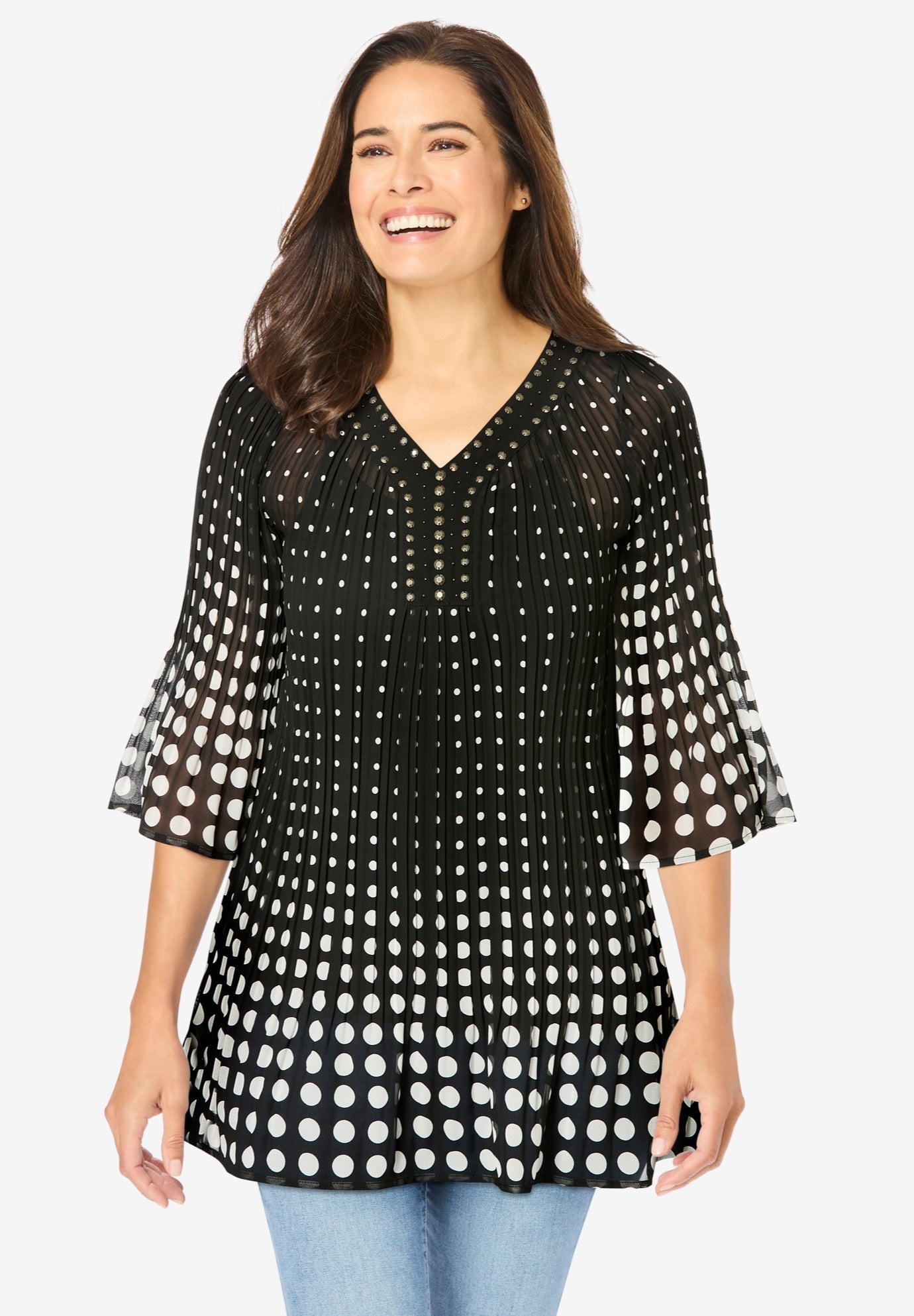 Embellished Pleated Blouse | Fullbeauty Outlet