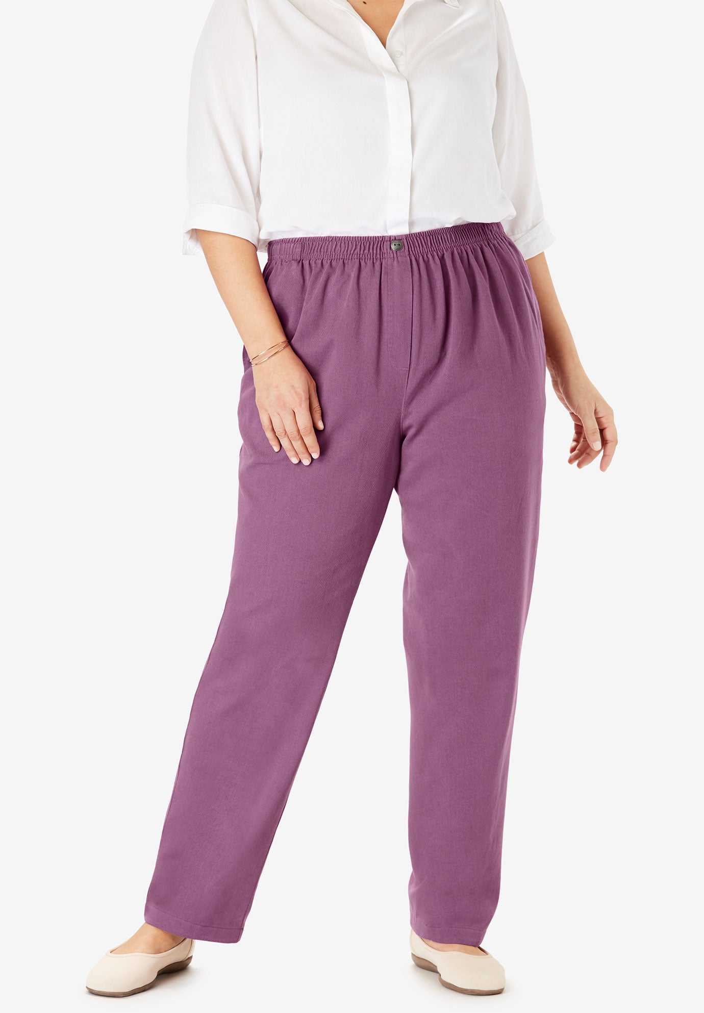 Elastic-Waist Cotton Straight Leg Pant| Plus Size Denim | Fullbeauty