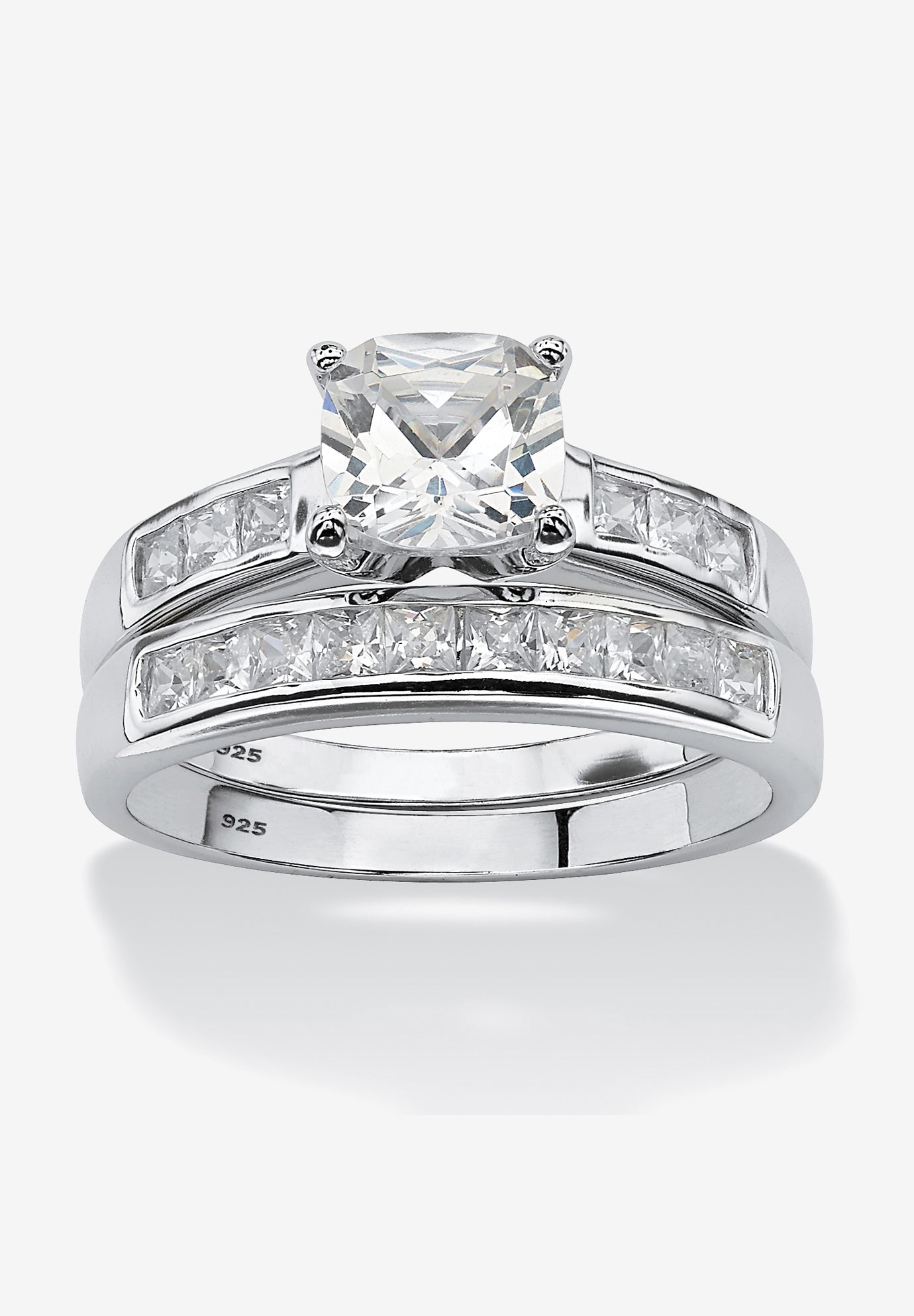 Platinum Over Silver Princess Cut Cubic Zirconia Bridal Ring Set Plus