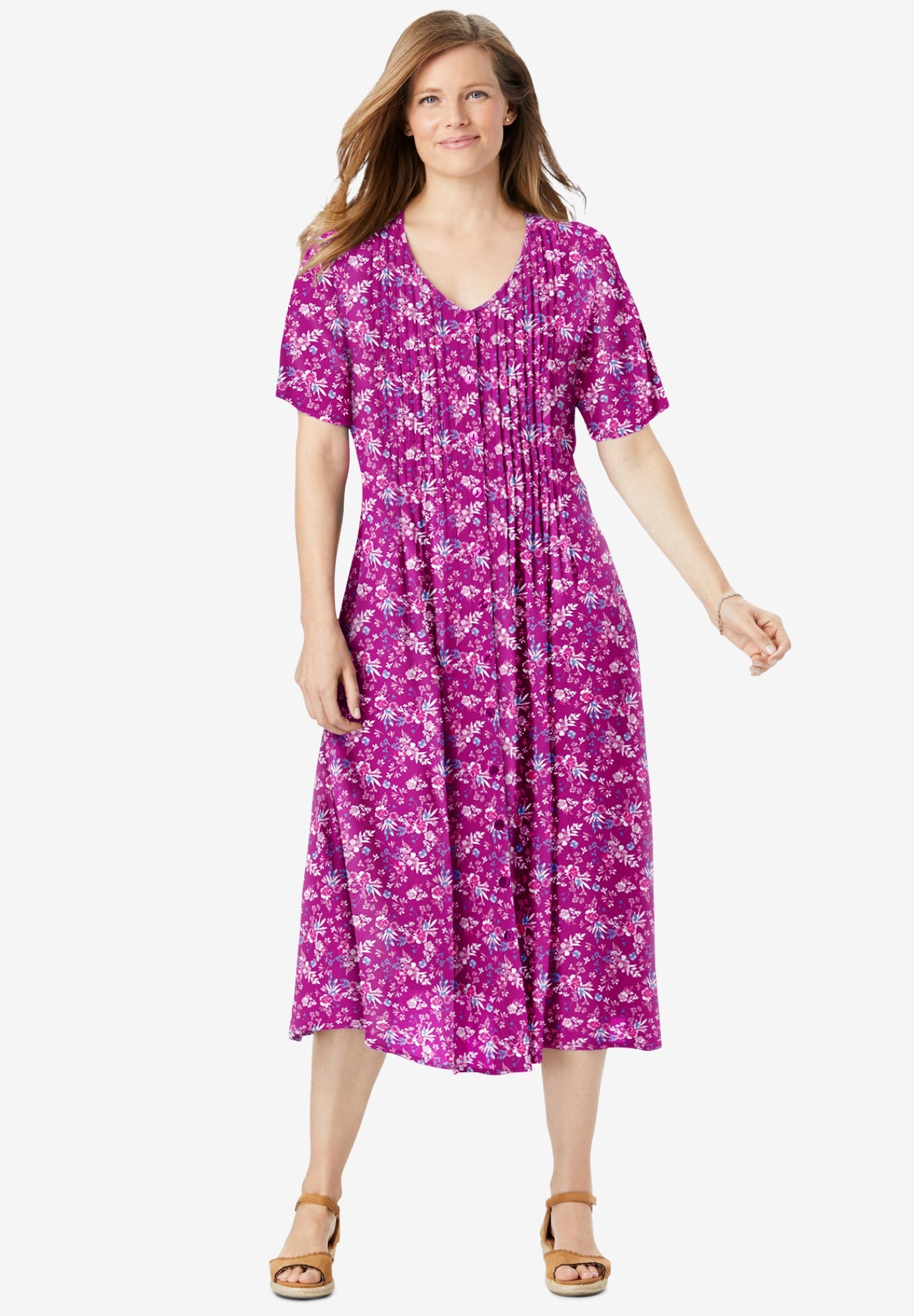 Short-Sleeve Button-Front Dress | Fullbeauty Outlet