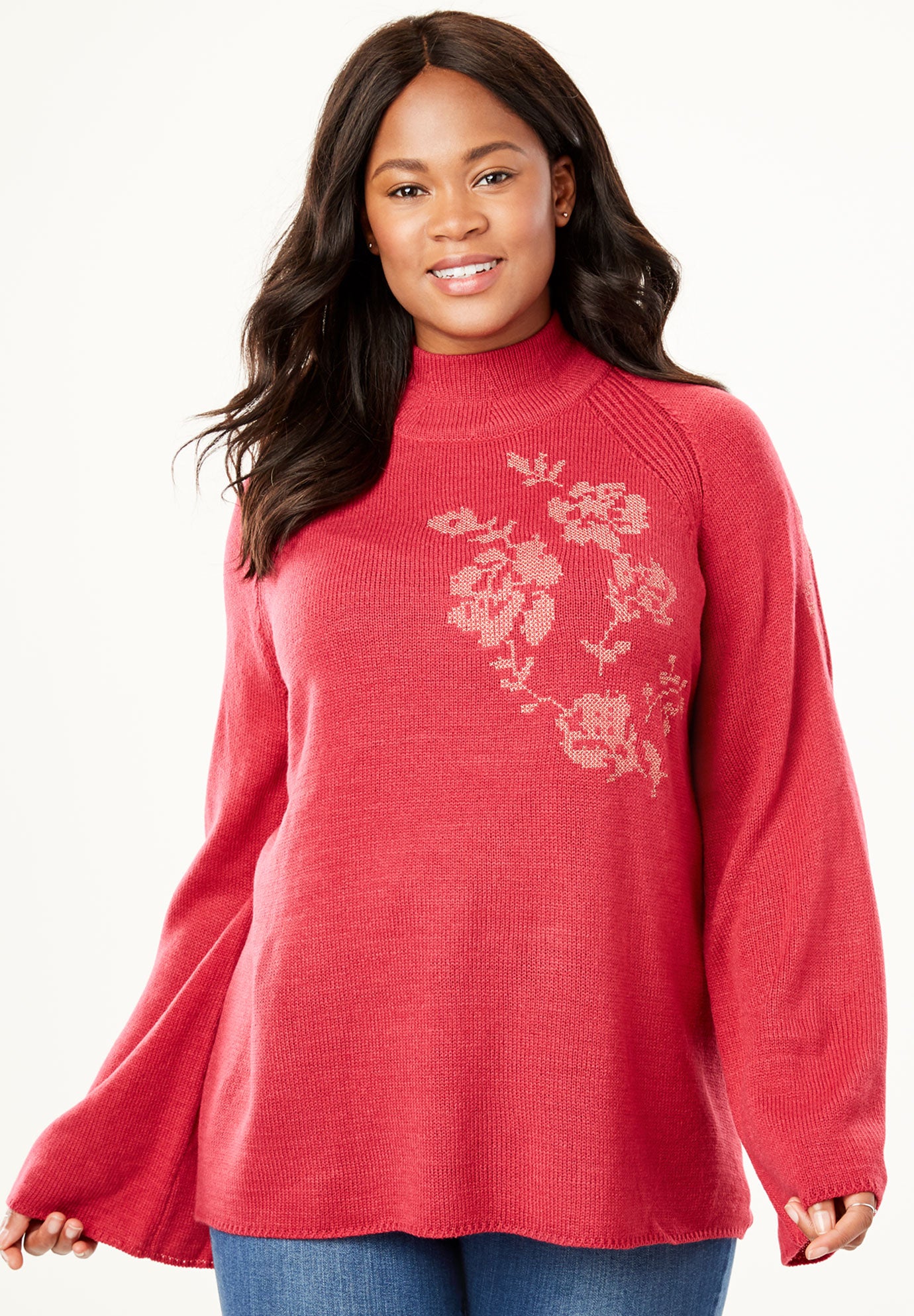 Metallic Flower Embroidered Sweater Plus Size Sweaters And Cardigans