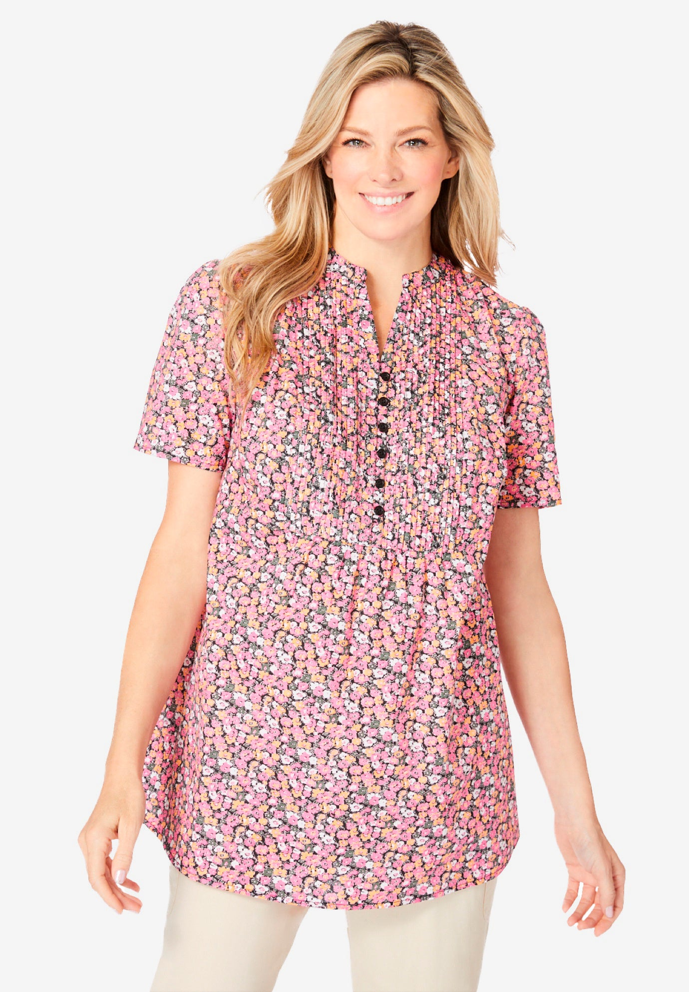 Pintucked Half-Button Tunic | Fullbeauty Outlet