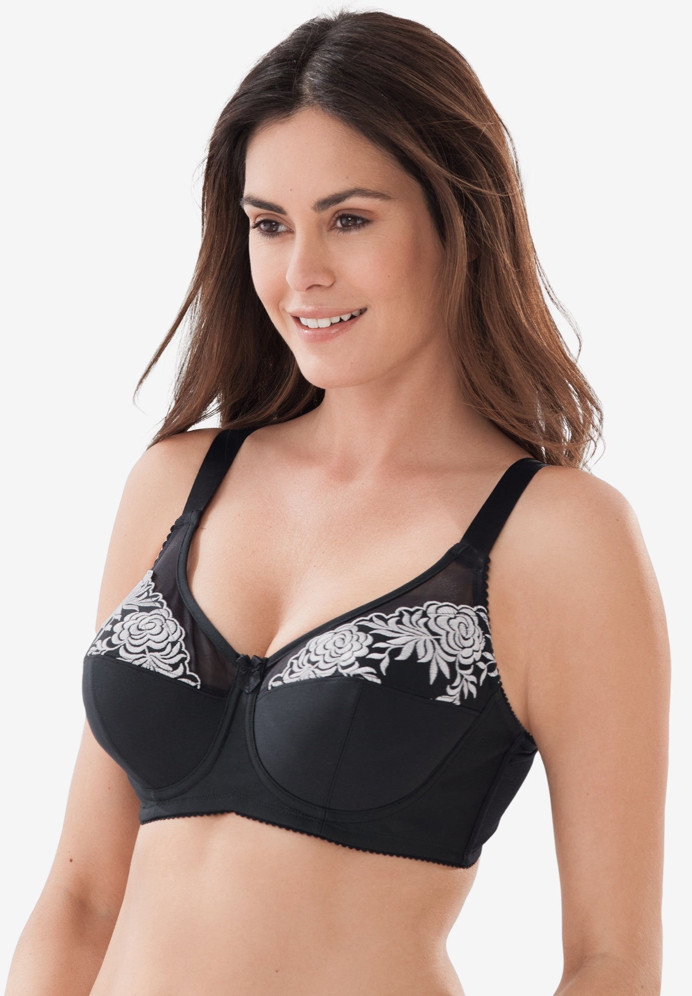Wireless Full Coverage Embroidered Bra By Elila® Plus Size Wireless