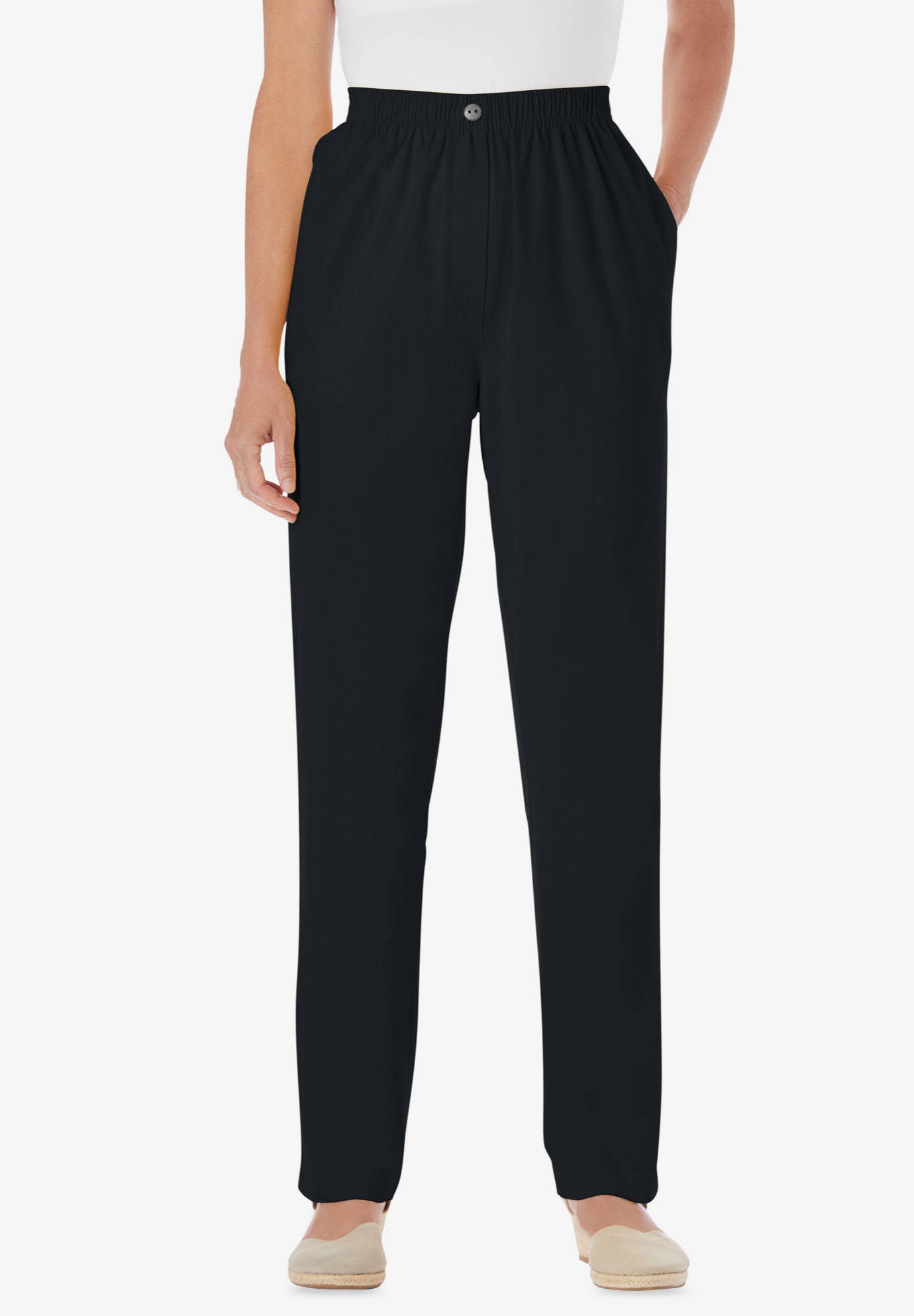 Elastic-Waist Cotton Straight Leg Pant | Fullbeauty Outlet