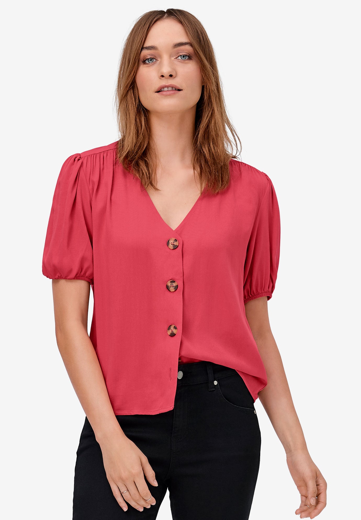 Contrast Button-Front Blouse | Fullbeauty Outlet