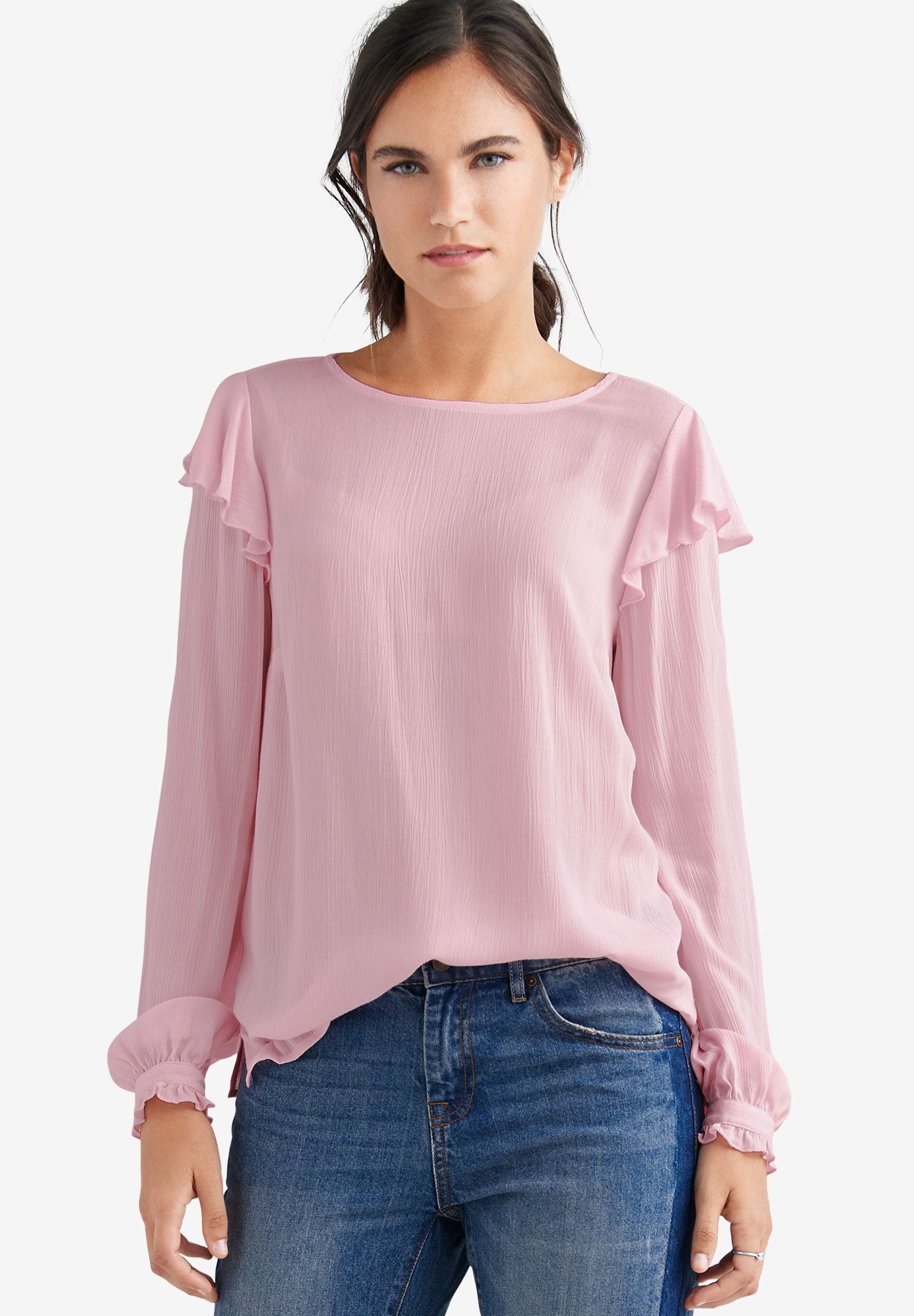 Ruffled Shoulder Blouse by ellos® | Fullbeauty Outlet
